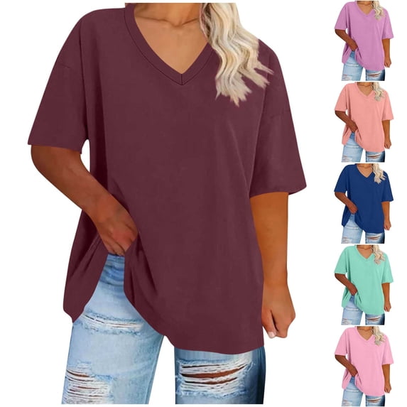BiZtdJrK Mint Green Womens Oversized Casual T Shirts V Neck Short ...