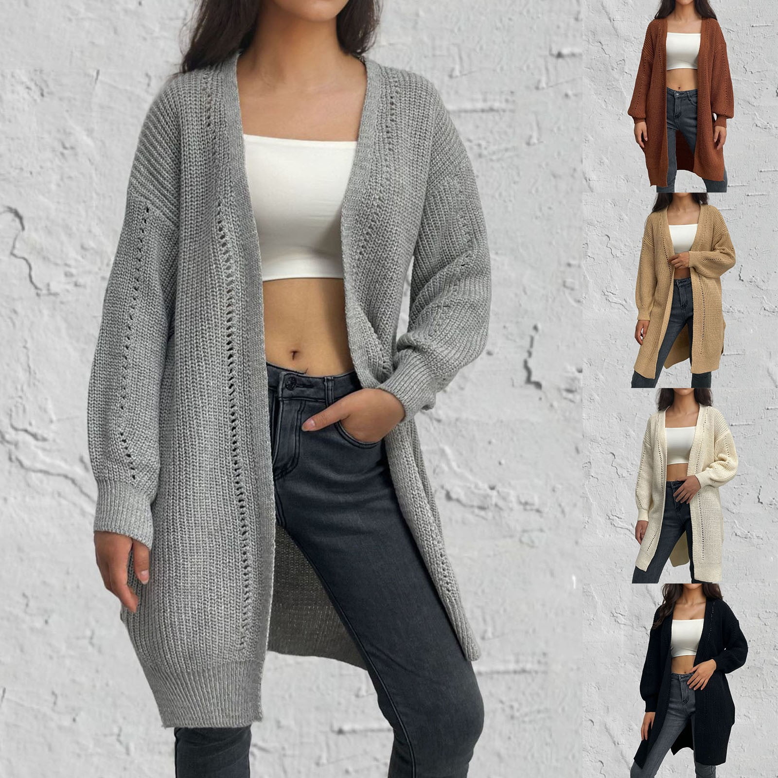 BiZtdJrK Womens Plus Size Knit Sweater Cardigan Knee Length Long Sleeve ...