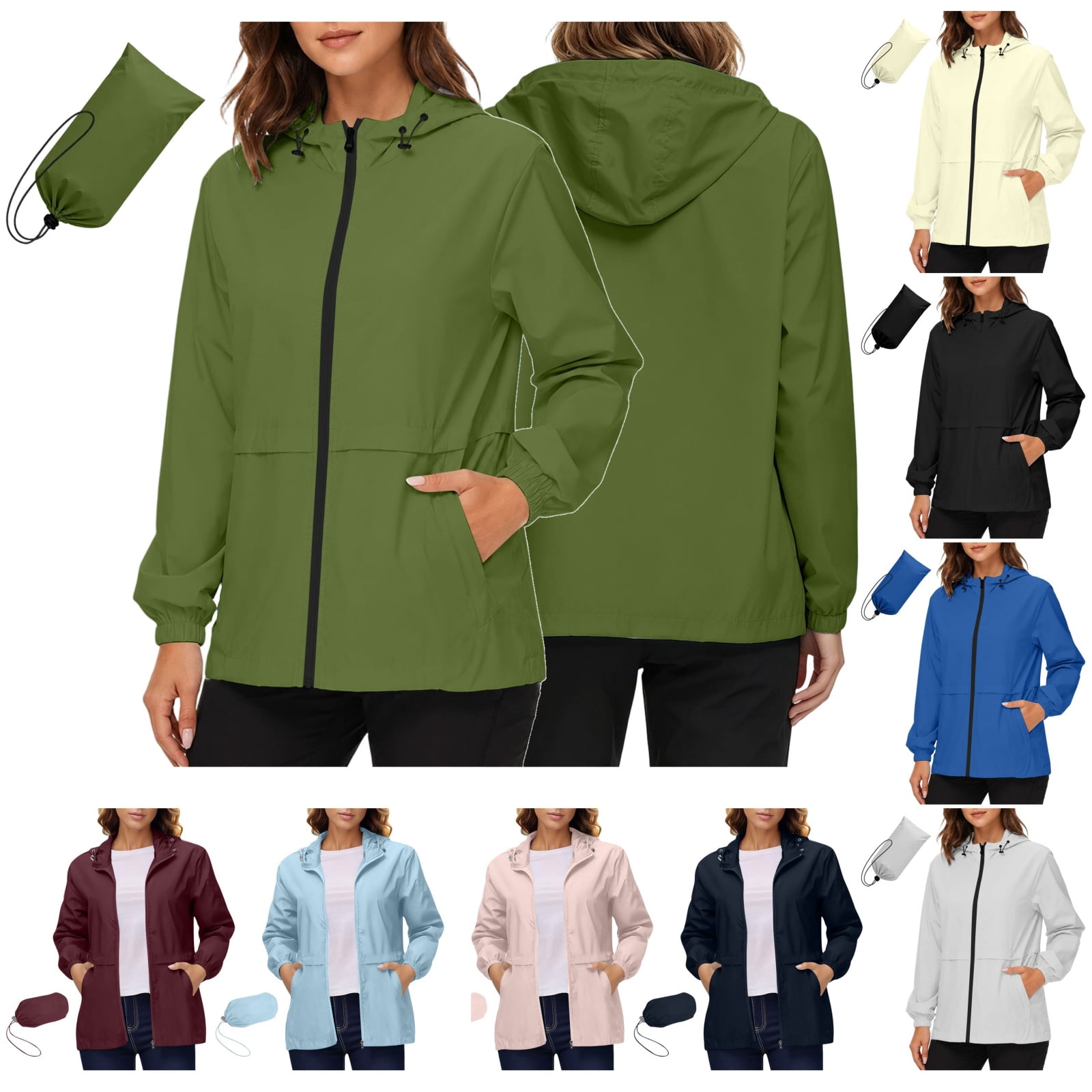 BiZtdJrK Womens Raincoats Waterproof with Hood Zip Up Long Sleeve ...