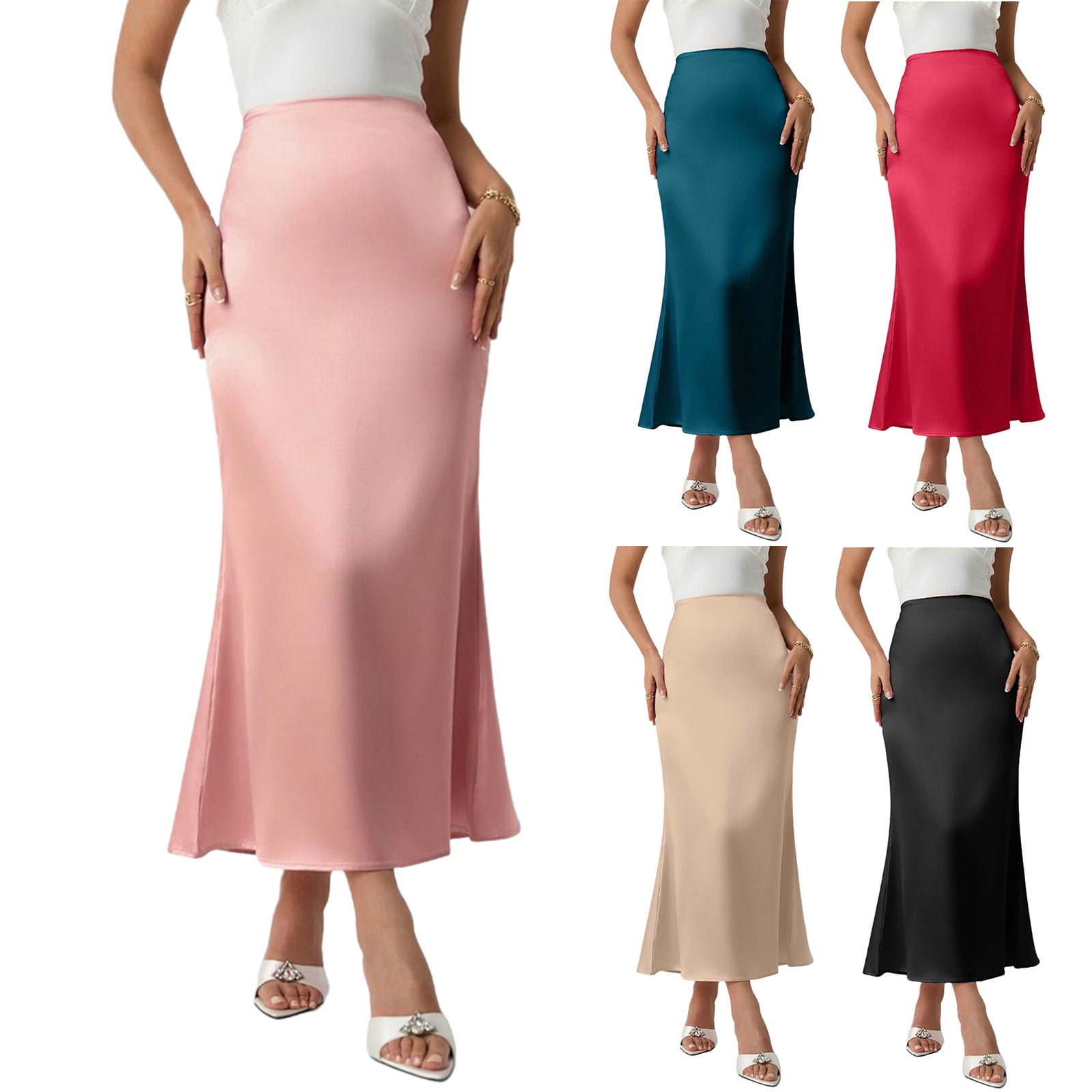 BiZtdJrK Womens Satin Maxi Skirt High Waisted Elegant Casual Fishtail ...