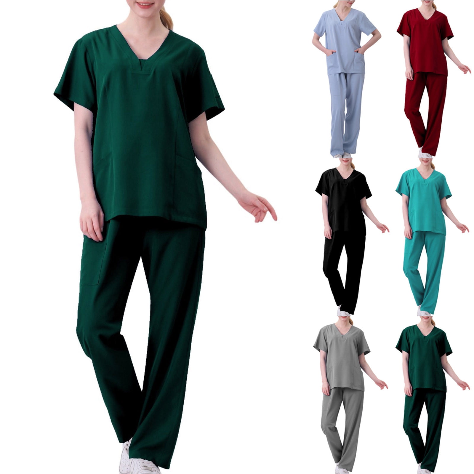BiZtdJrK Womens Scrubs Set Lightweight Nurse Work Uniform V Neck Short ...