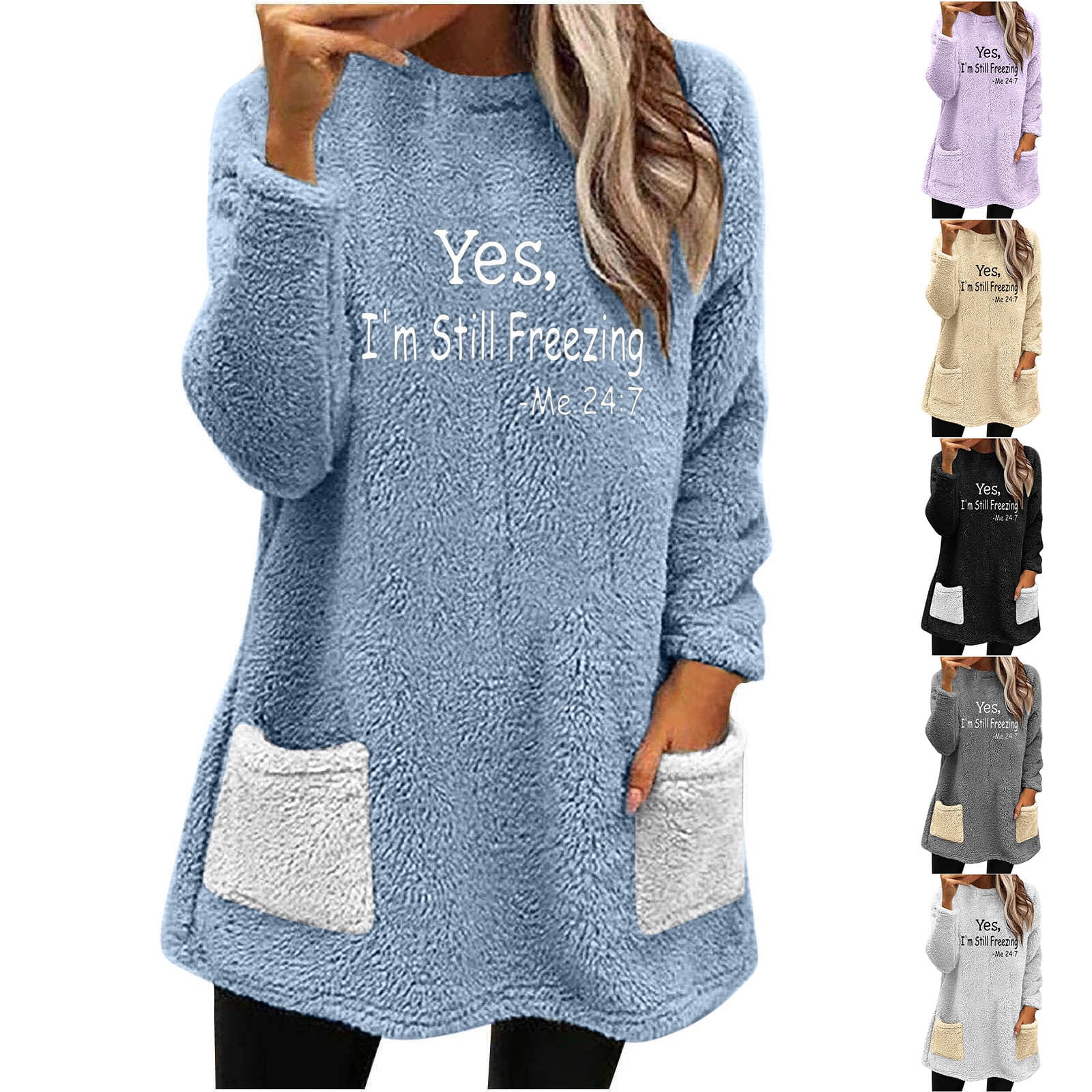 BiZtdJrK Womens Sherpa Pullover Oversized Fuzzy Fleece Sweatshirts Faux ...