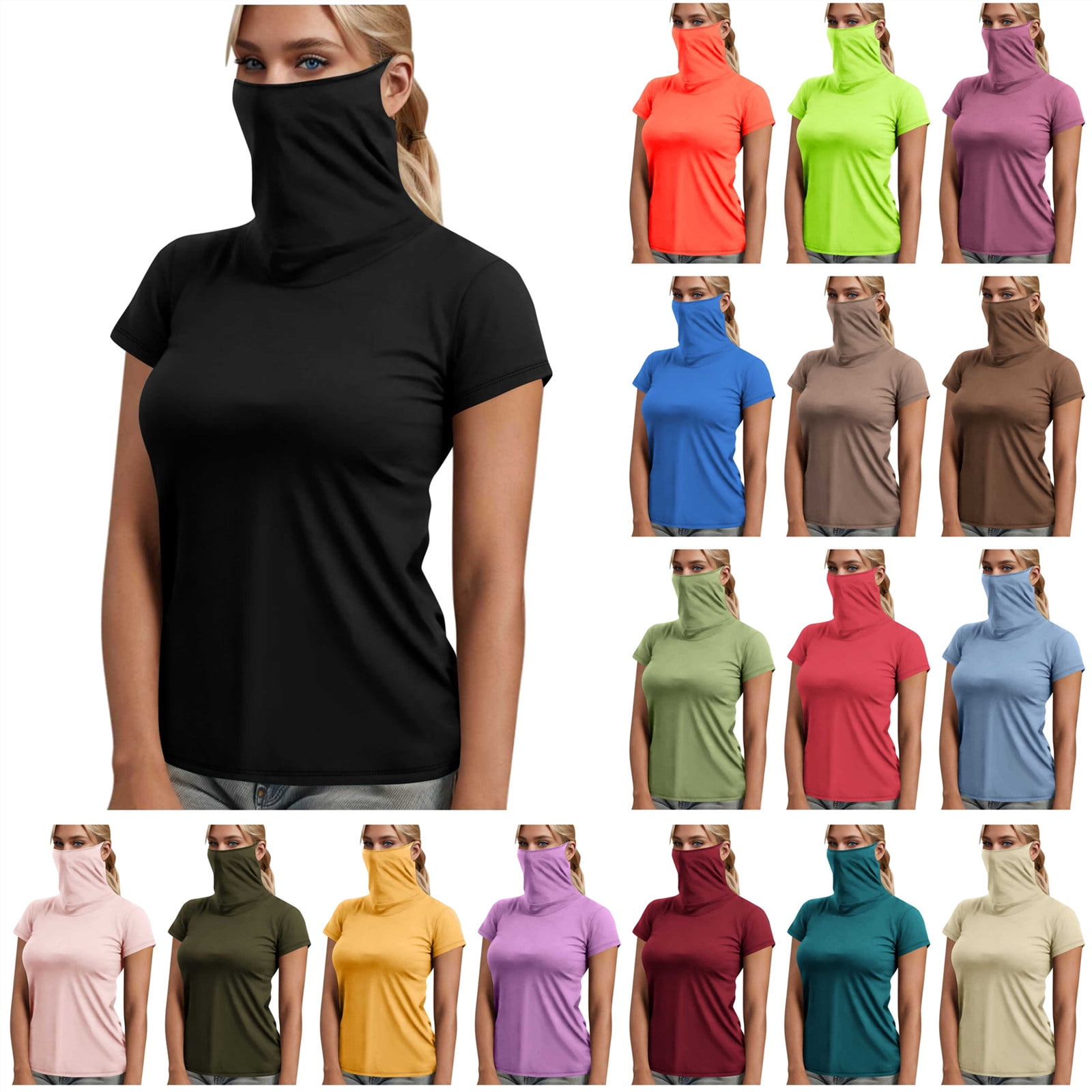 BiZtdJrK Womens Short Sleeve Sun Protection Shirts with Face Mask ...