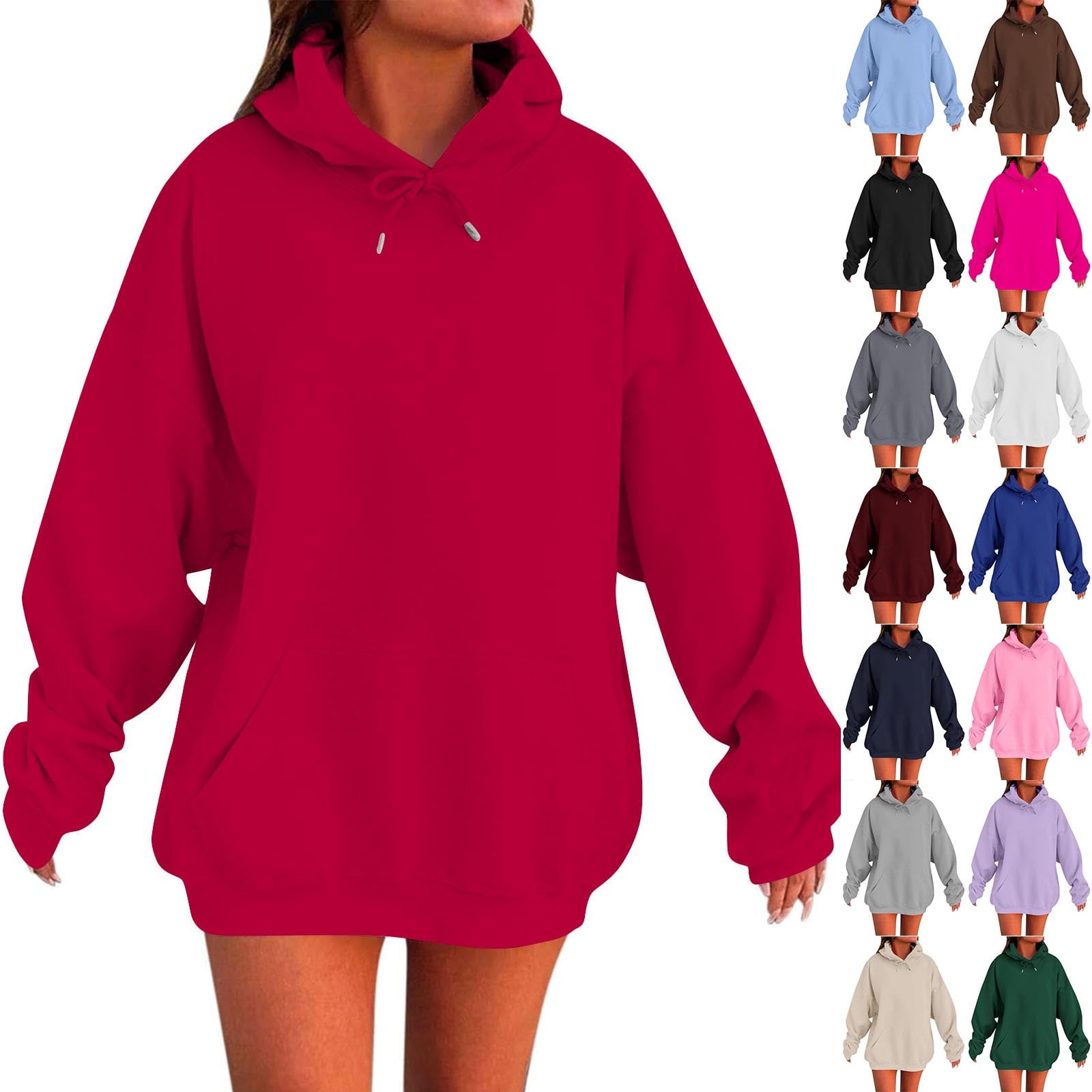 BiZtdJrK Womens Solid Color Sweatshirts Casual Long Sleeve Oversized ...