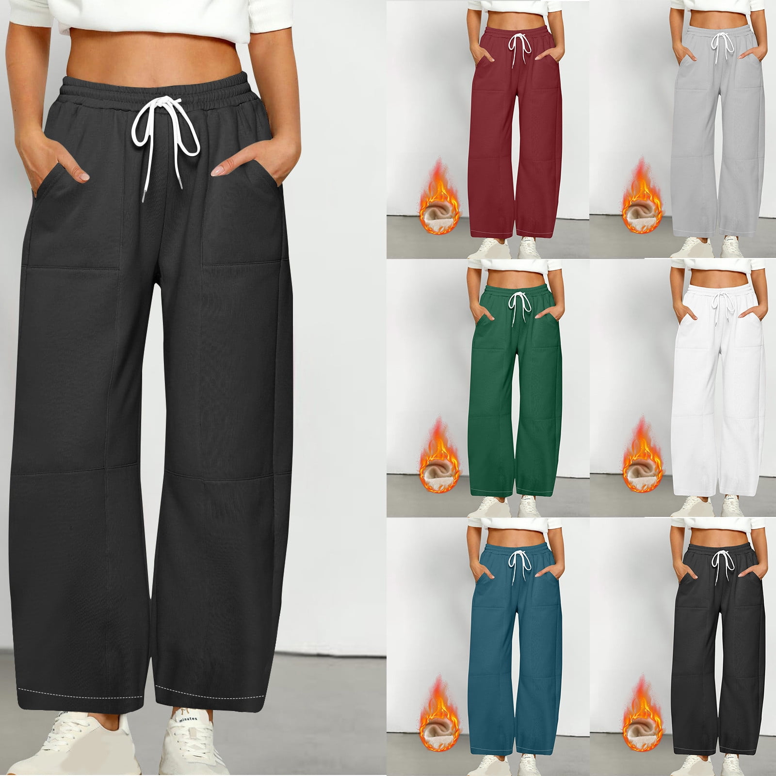 BiZtdJrK Womens Sweat Pants Fleece Lined Elastic High Waist Fall ...