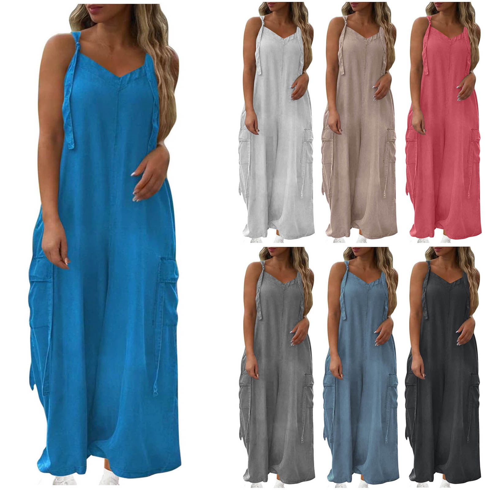 BiZtdJrK Womens V Neck Oversized Jumpsuits Sleeveless Adjustable Strap ...