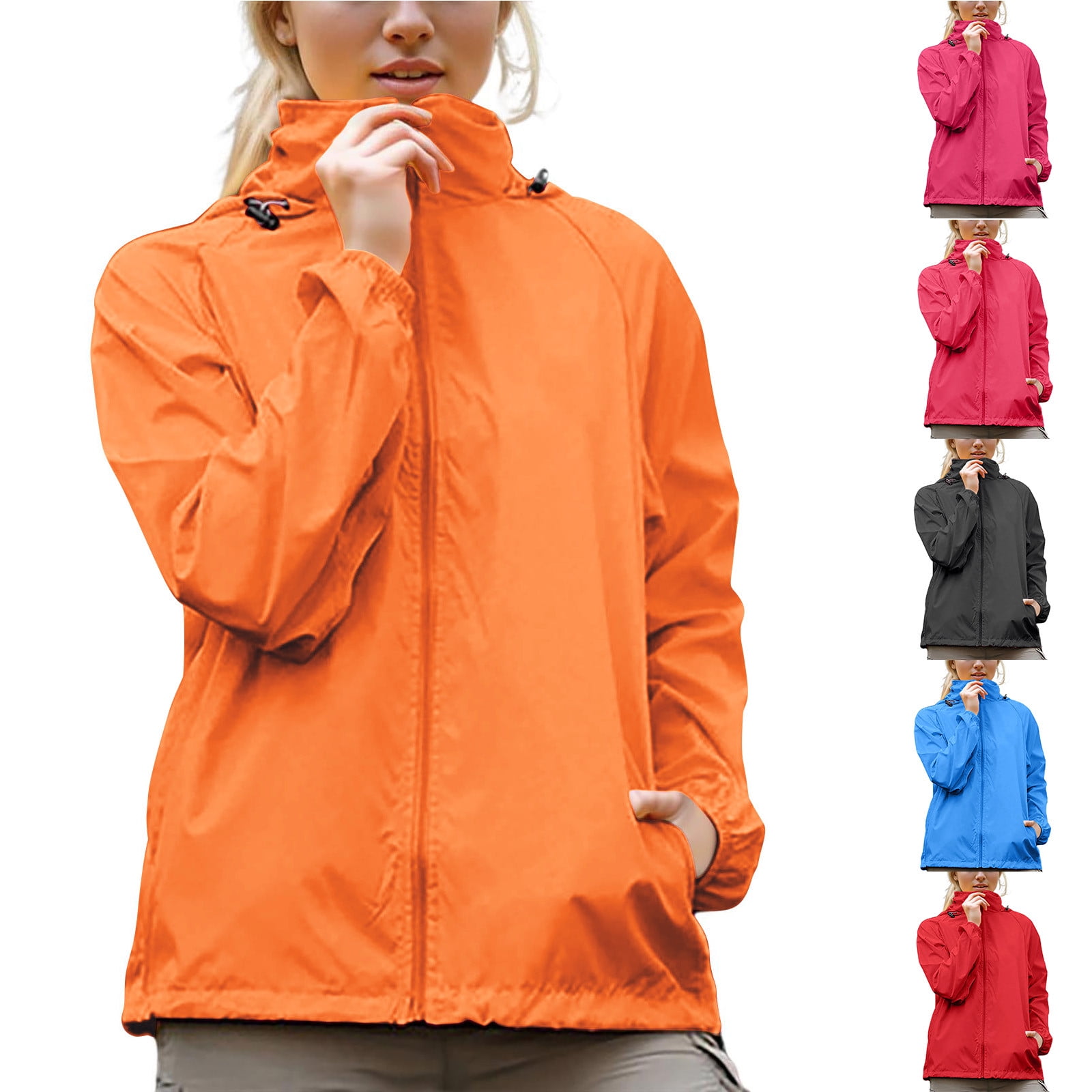 BiZtdJrK Womens Waterproof Rain Jackets Zip Up Lightweight Packable ...