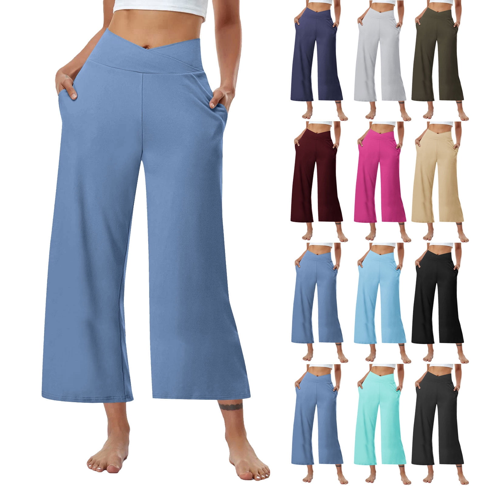BiZtdJrK Womens Yoga Pants Cross Waist Wide Leg Gym Workout Pant ...