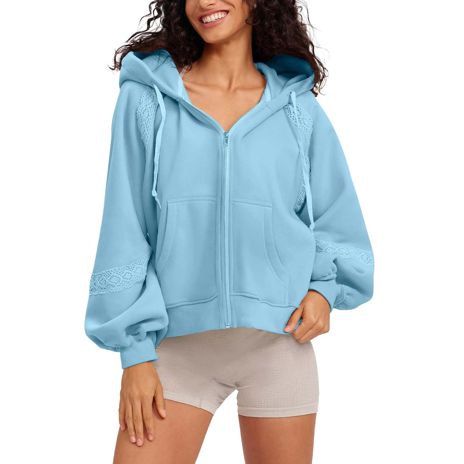 BiZtdJrK Womens Zip Up Hoodie Fleece Jacket Embroidered Patchwork ...