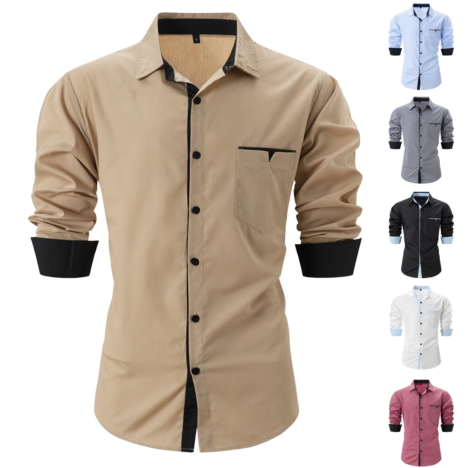 BiZtdJrK Work Tops for Men Casual Button Turndown Collar Dress Shirts ...