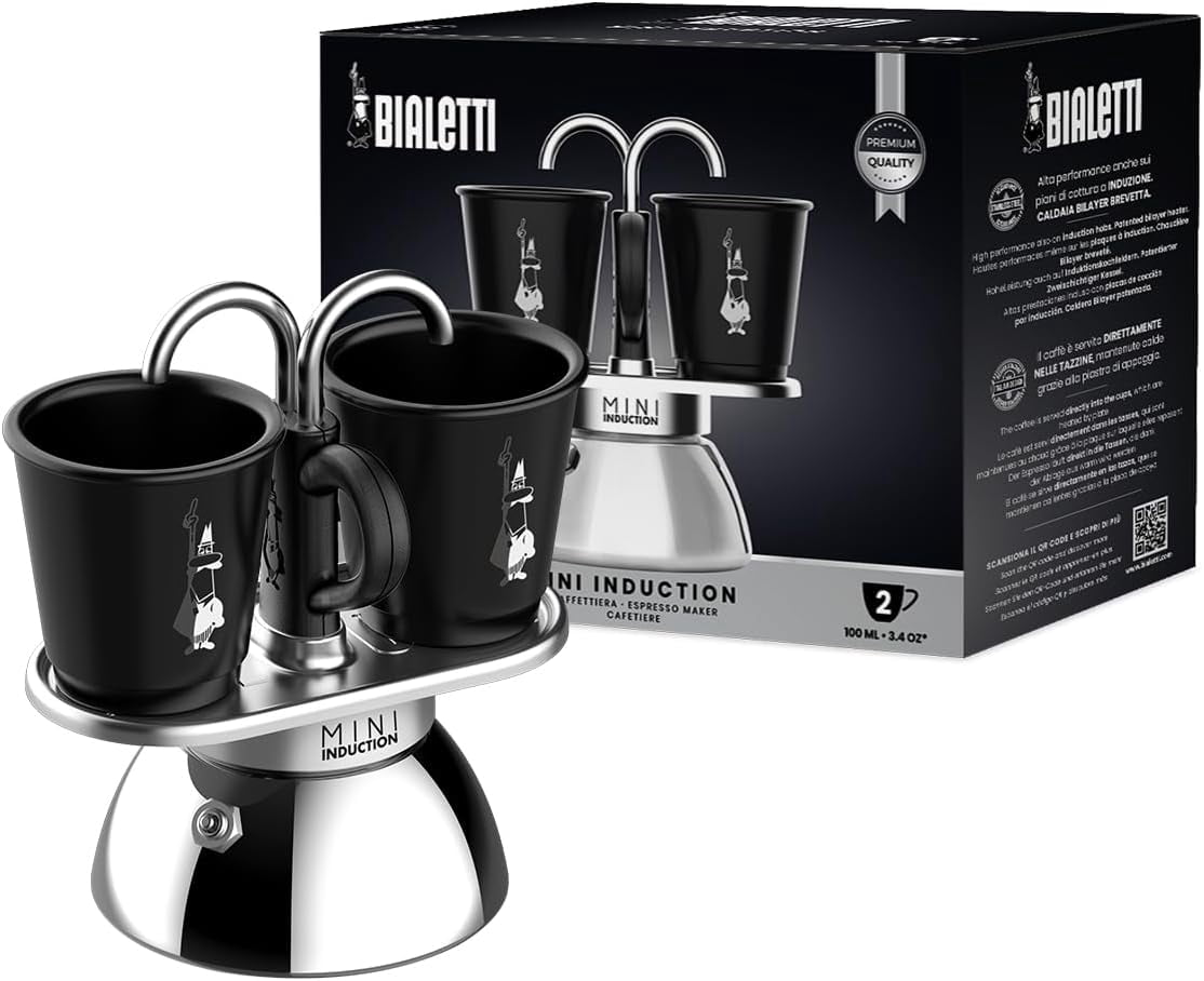 Bialetti Mini Express Induction Coffee Maker, Aluminium, Black, 2 Cups ...