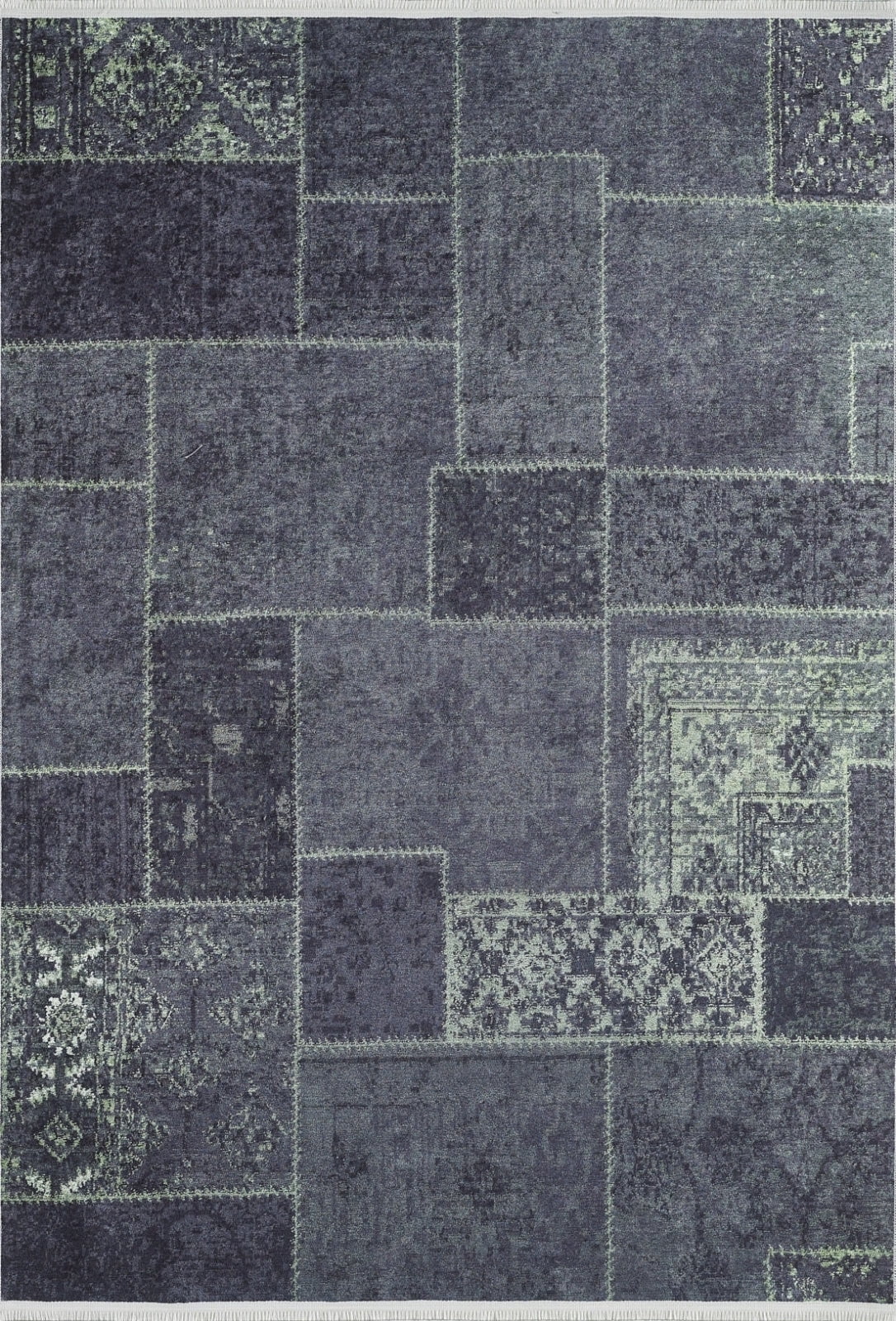 Bialystok Grey Patchwork Polyester Area Rugs for Living Room Washable ...