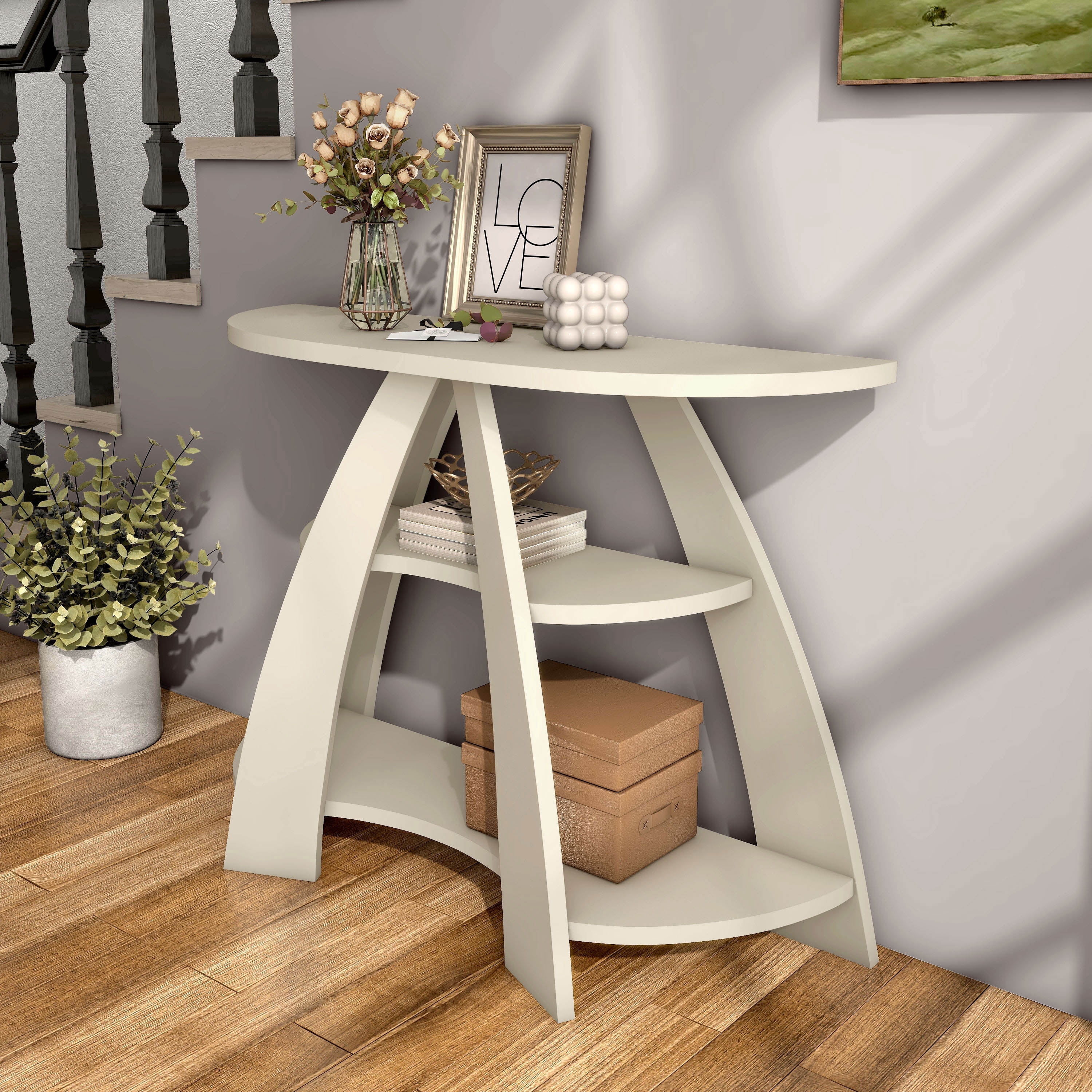 Bianca 2-Shelf Wood Half-Moon Console Table, Soft White - Walmart.com