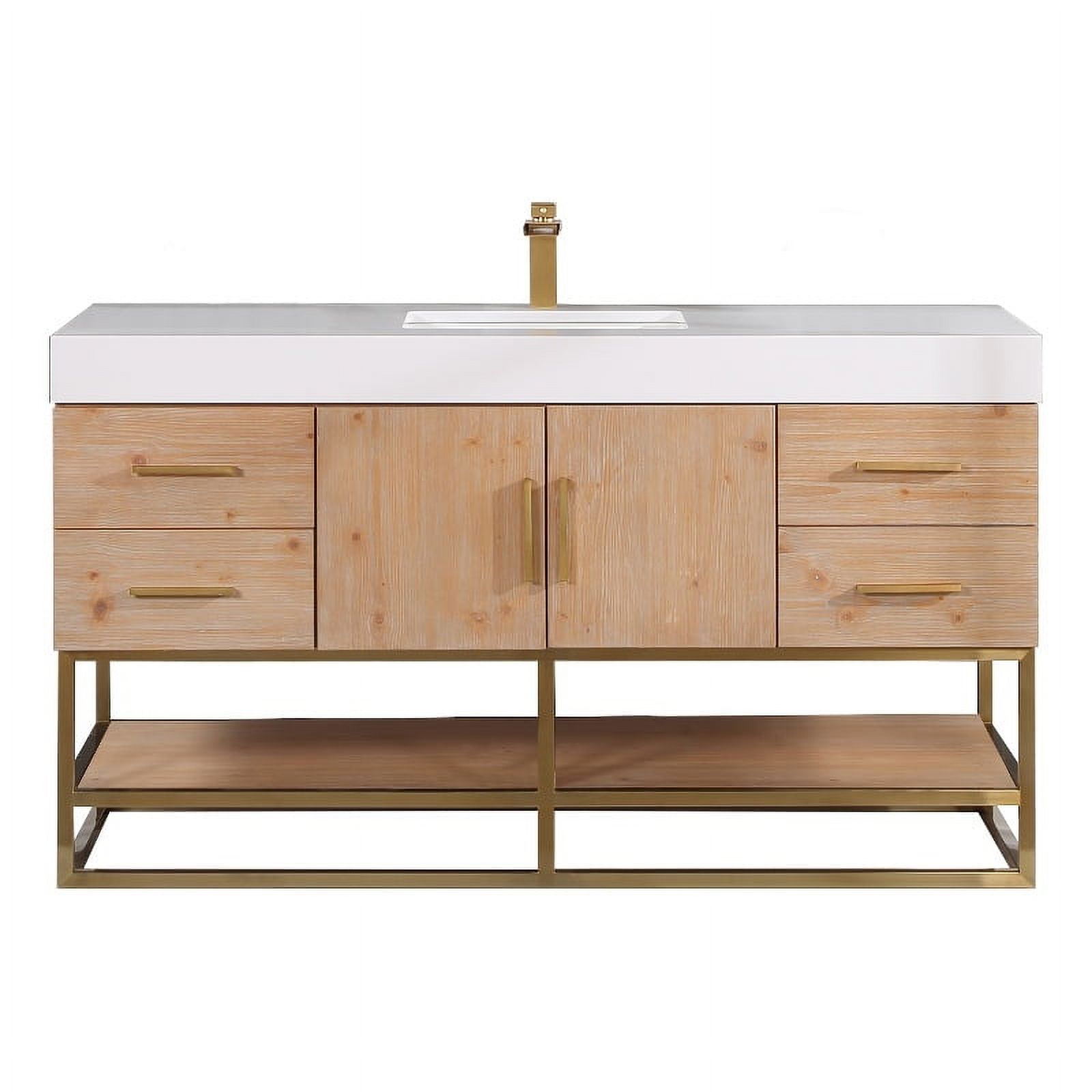 Bianco 60" Wood Vanity in Light Brown with Composite Stone Top without ...