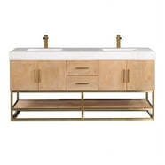 Vinnova Alistair 72" White Grain Stone Top Vanity in Oak w/o Mirror ...