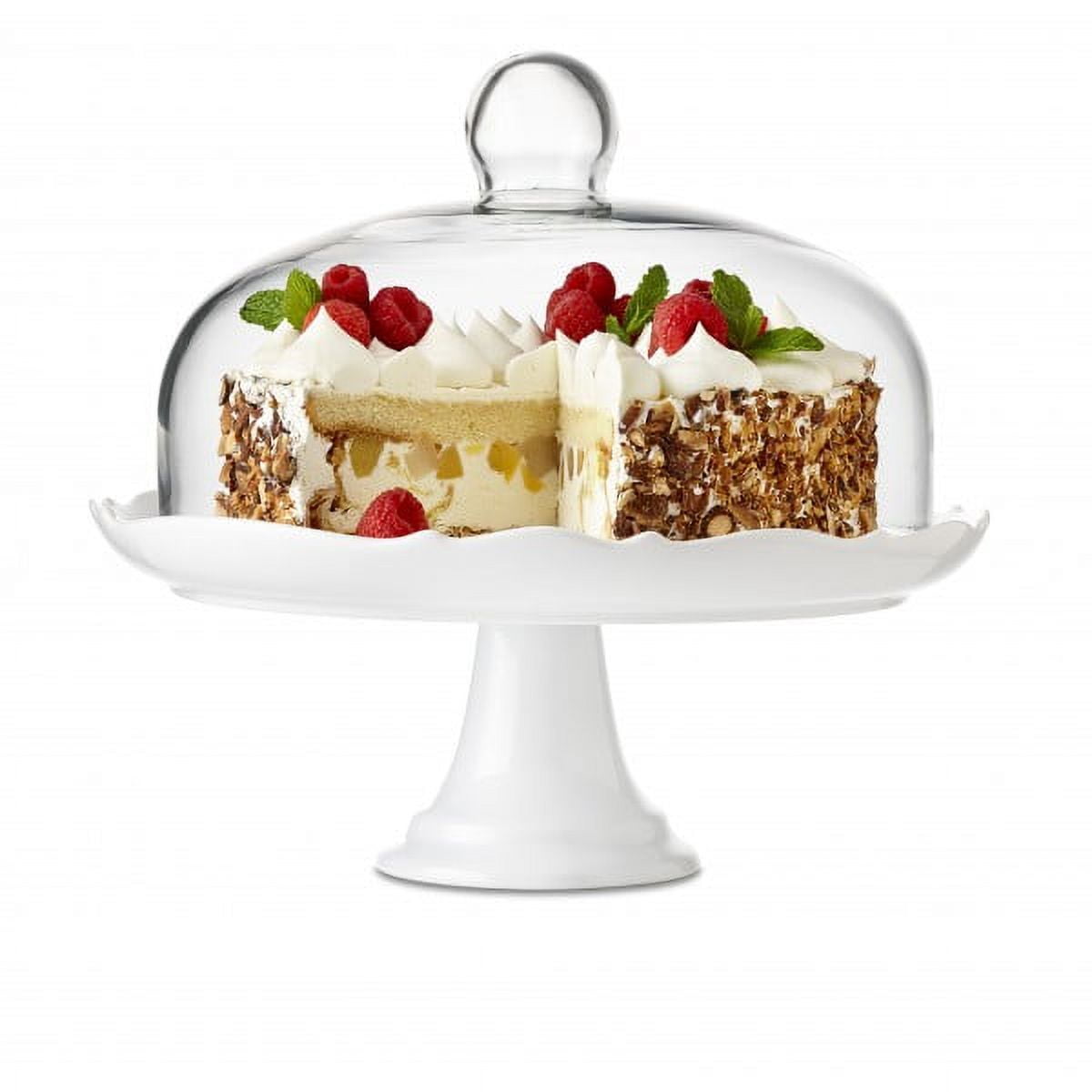 Bianco White Porcelain Cake Stand with Glass Dome, for 10 1/2 inch ...