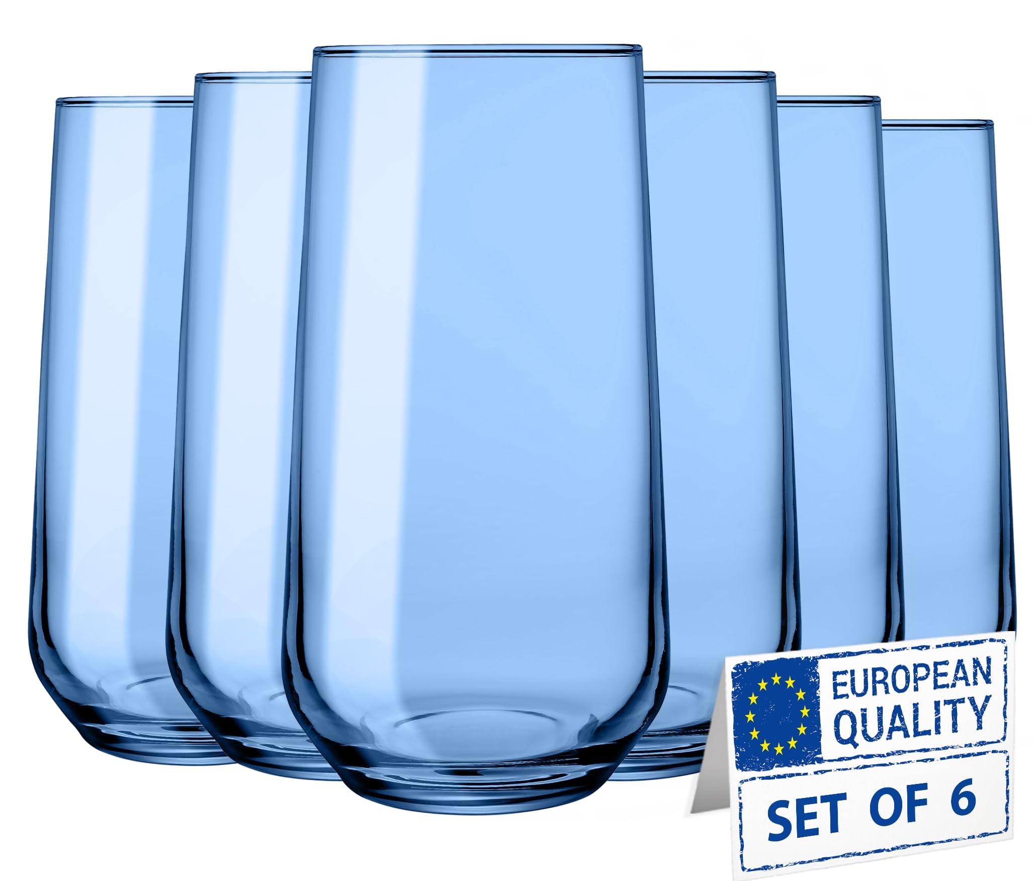 Biandeco Blue Drinking Glasses Set of 6 | 16 oz Blue Glass Cups ...