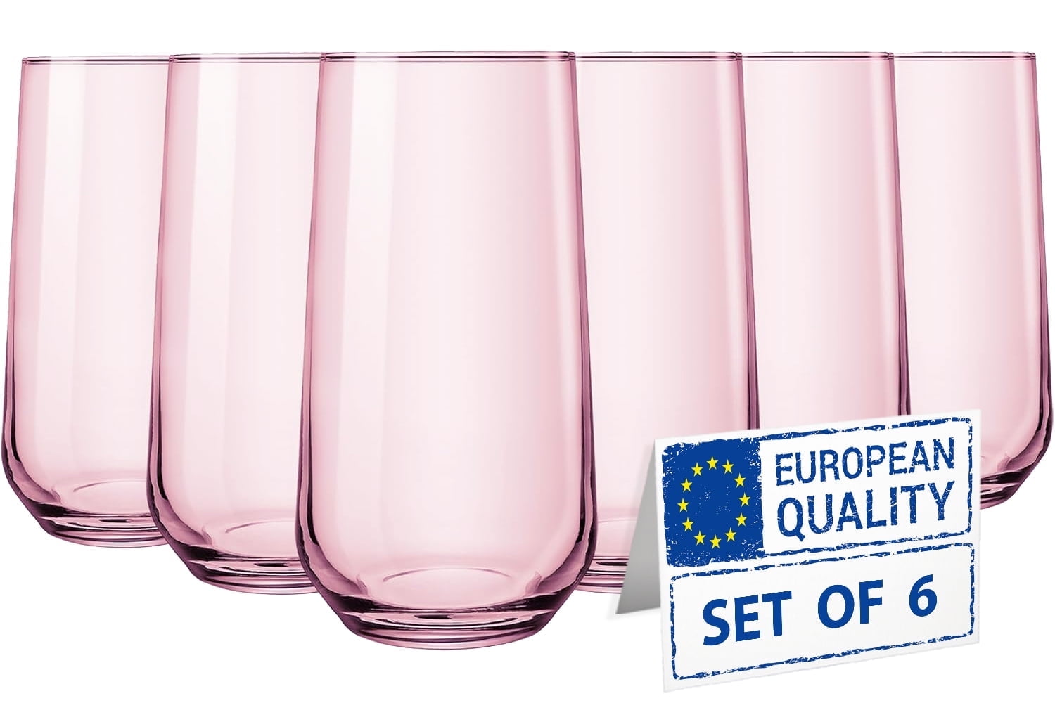 Biandeco Toronto Pink Highball Glasses Set of 6, Glass Cocktail ...