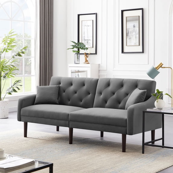 Bianlte 72.8'' Foldable Velvet Upholstered Futon Sofa, Convertible ...