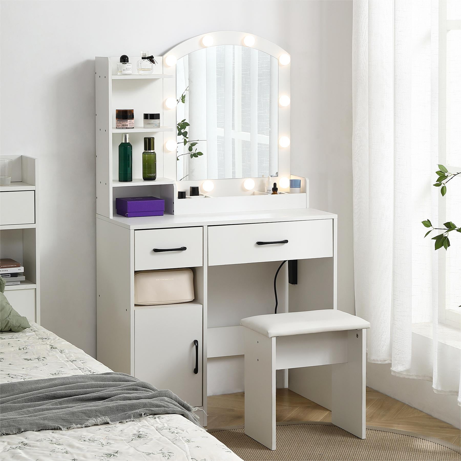 Bianlte Vanity Desk Set,with Large Lighted Mirror,3 Color Lighting ...