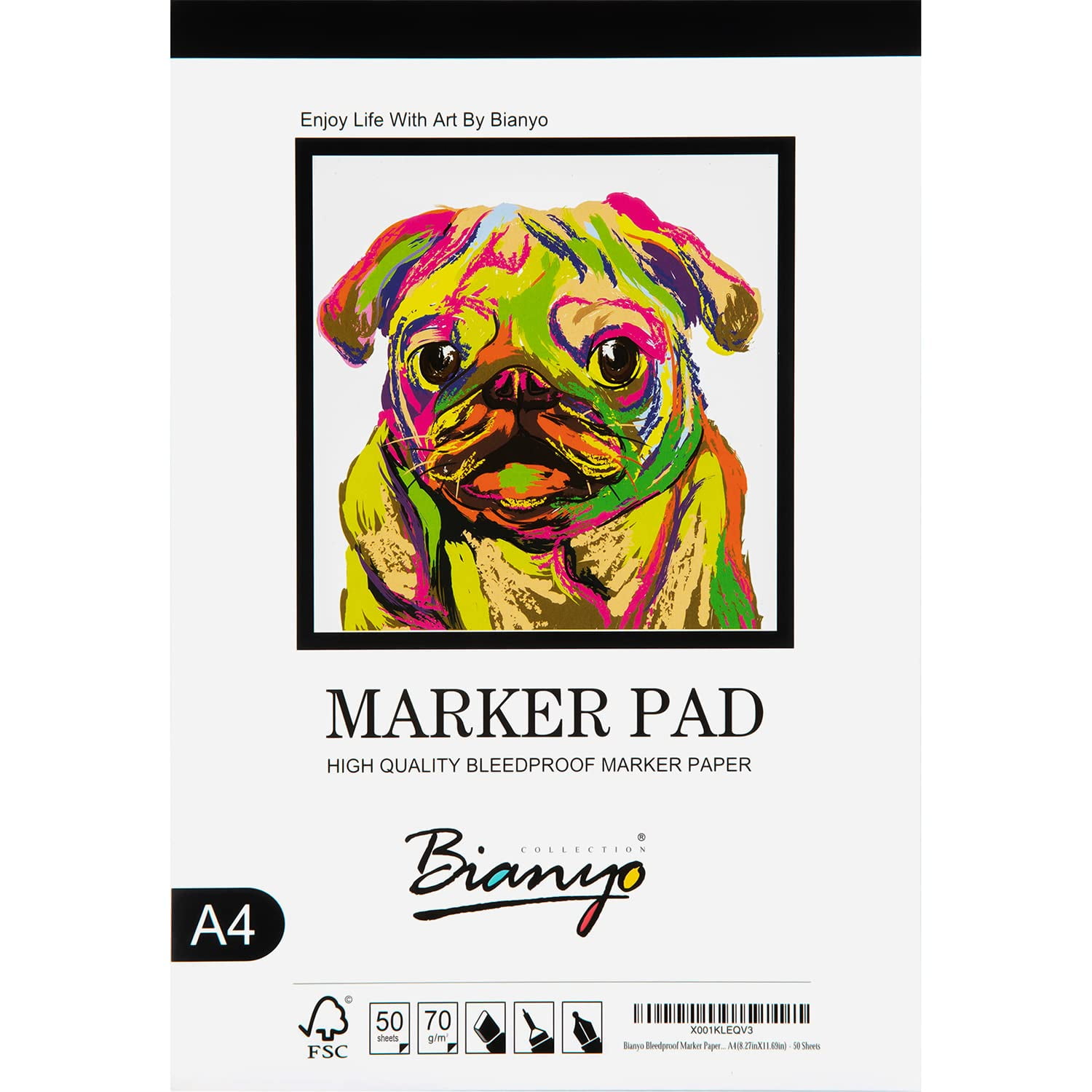 Bianyo Bleedproof Marker Paper Pad, A4(8.27"X11.69"), 50 Sheets, 18 LB / 70 GSM, Glue-Bound, 100 ...