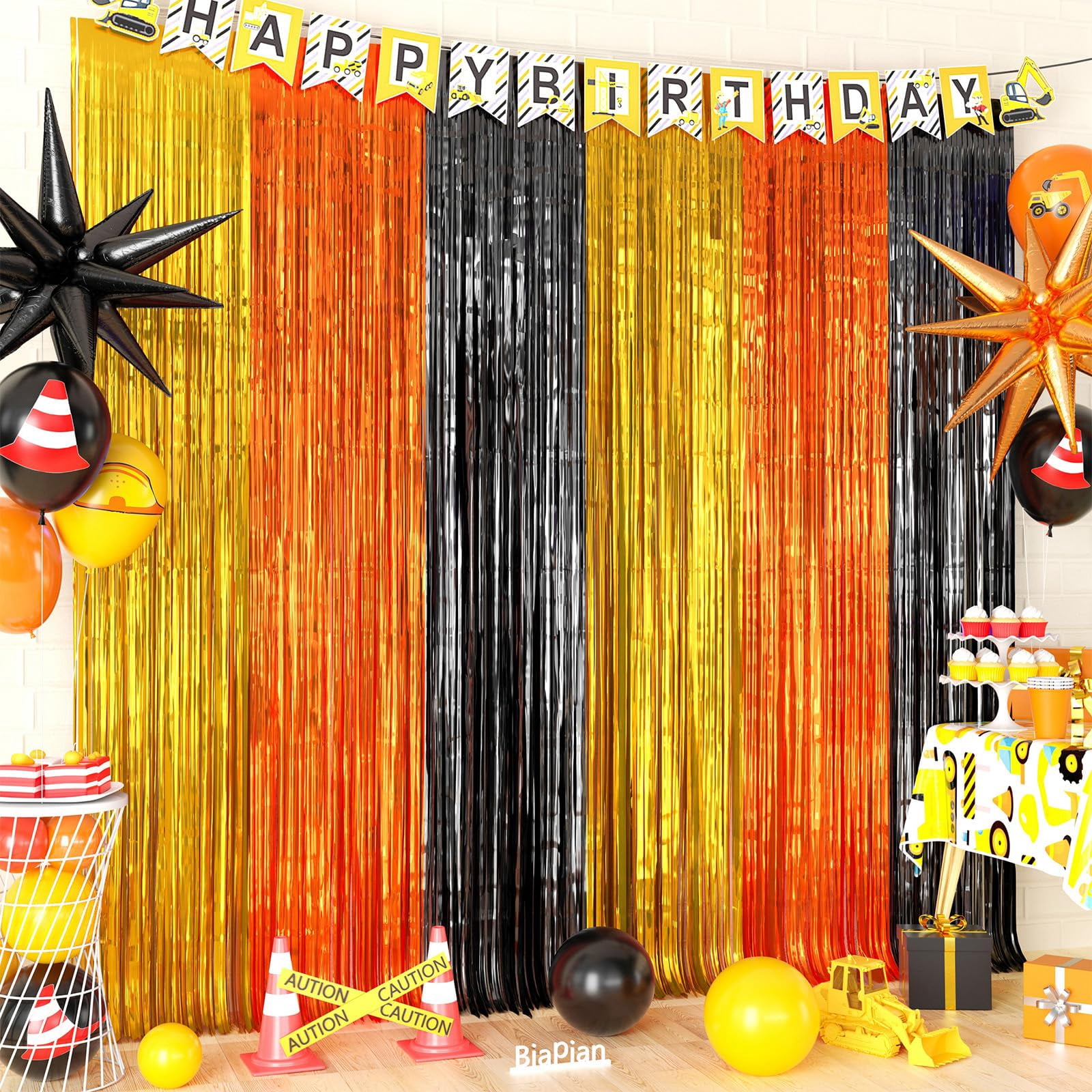 Biapian Construction Birthday Party Decorations, 2 BSL1 Pack Yellow ...