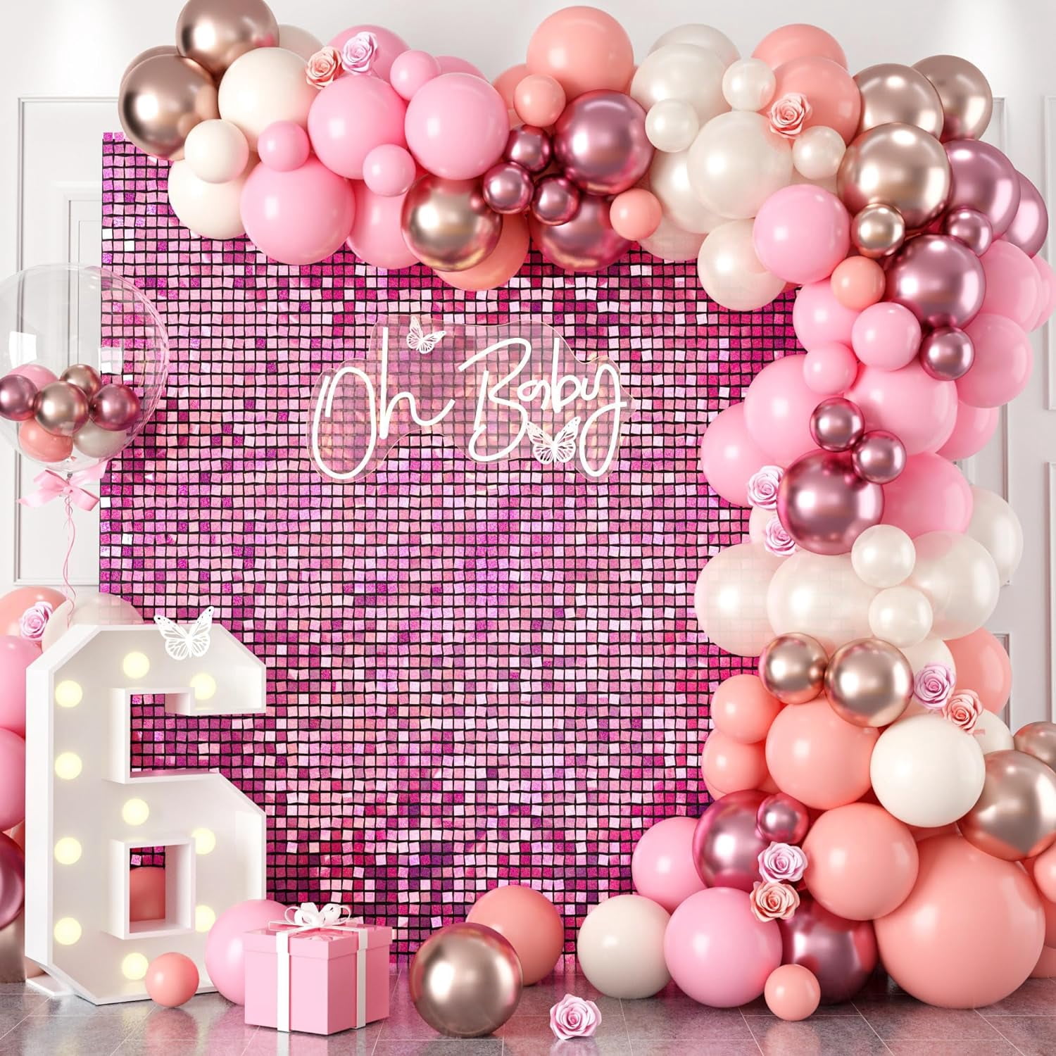 Biapian Pink Shimmer Wall Backdrop, 24PCS Square Sequin Shimmer Wall ...