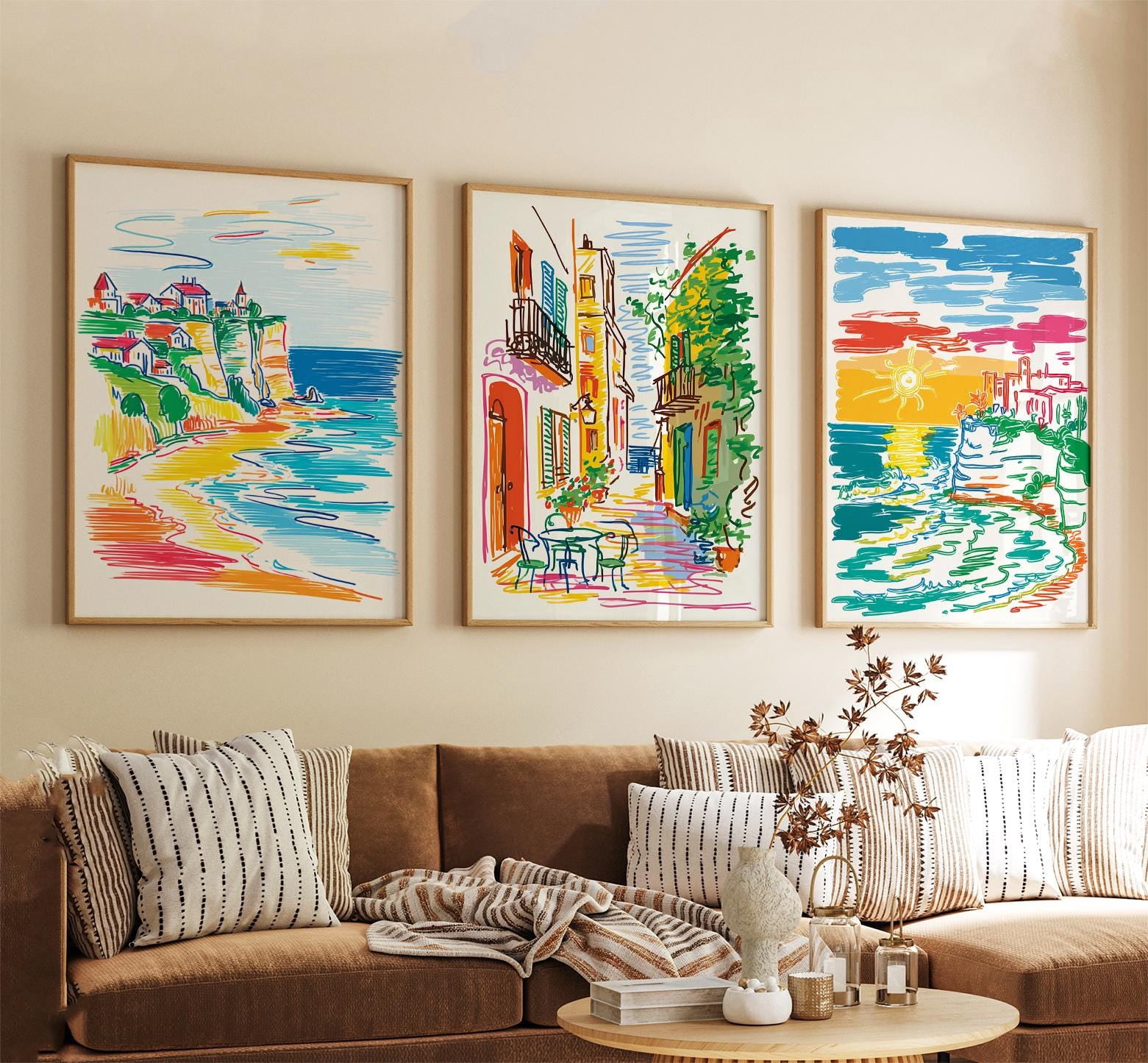 Biarritz France Art Print Set Colorful Marker Sketch Travel Poster Set ...