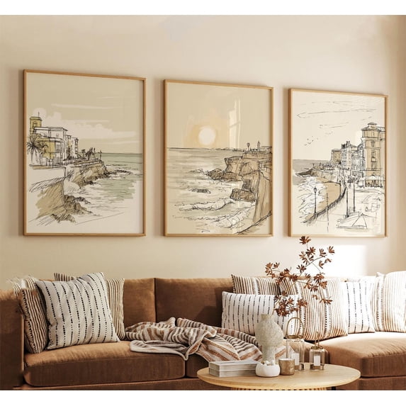 Biarritz France Art Set Neutral Sketch Style Travel Set 3 Stretched ...