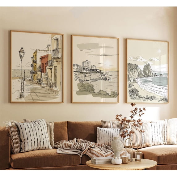 Biarritz France Neutral Sketch Style Wall Art Set 3 - Walmart.com