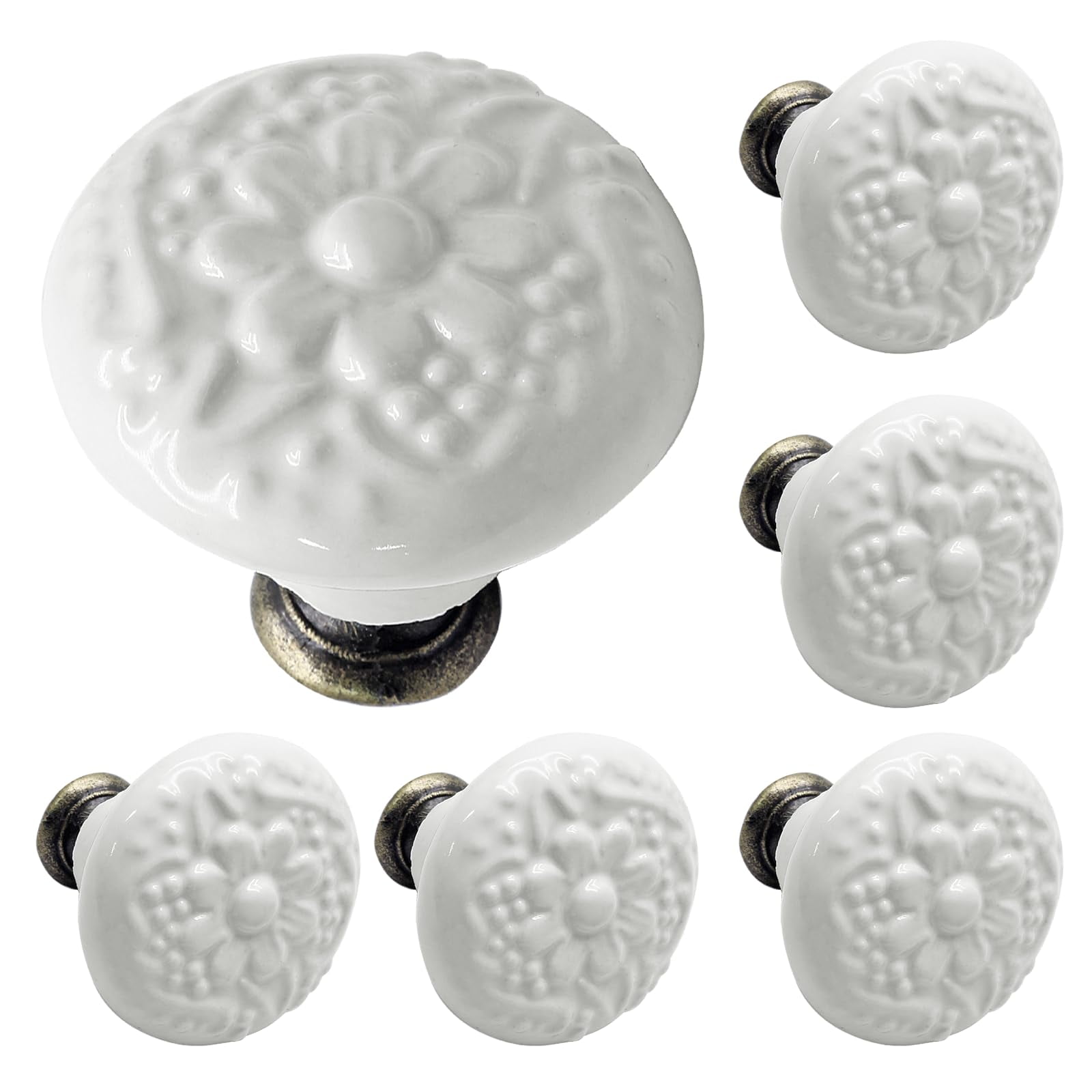Biaungdo 6 Pcs White Ceramic Kitchen Cabinet Knobs and Pulls, Retro ...