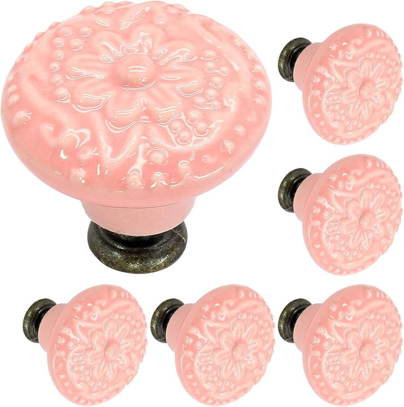Biaungdo 6 Pcs White Ceramic Kitchen Cabinet Knobs and Pulls, Retro ...