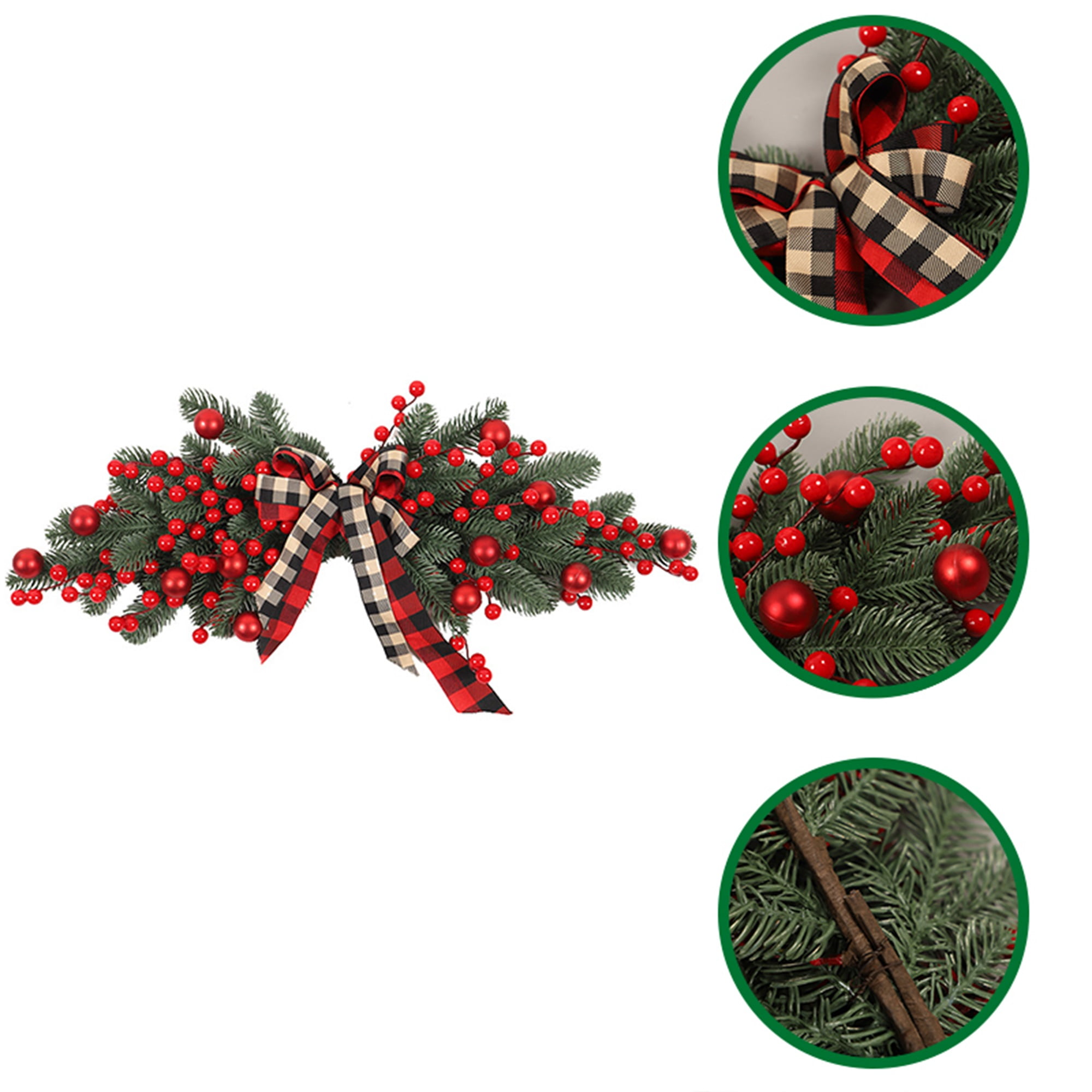 Biayxms Christmas Door Lintel Swag Decoration, Red Berries Plaid Bow ...