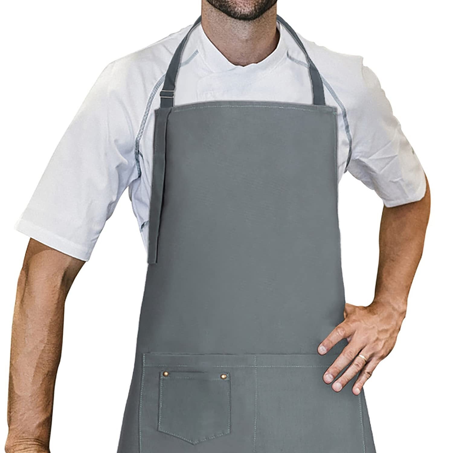 Bib Apron, Canvas Cotton Cooking Aprons for Women Men, Adjustable Neck ...