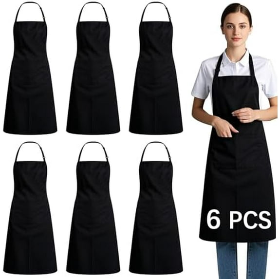 Bib Apron - Unisex Black Aprons 6 Pockets Cooking Kitchen Apron for ...