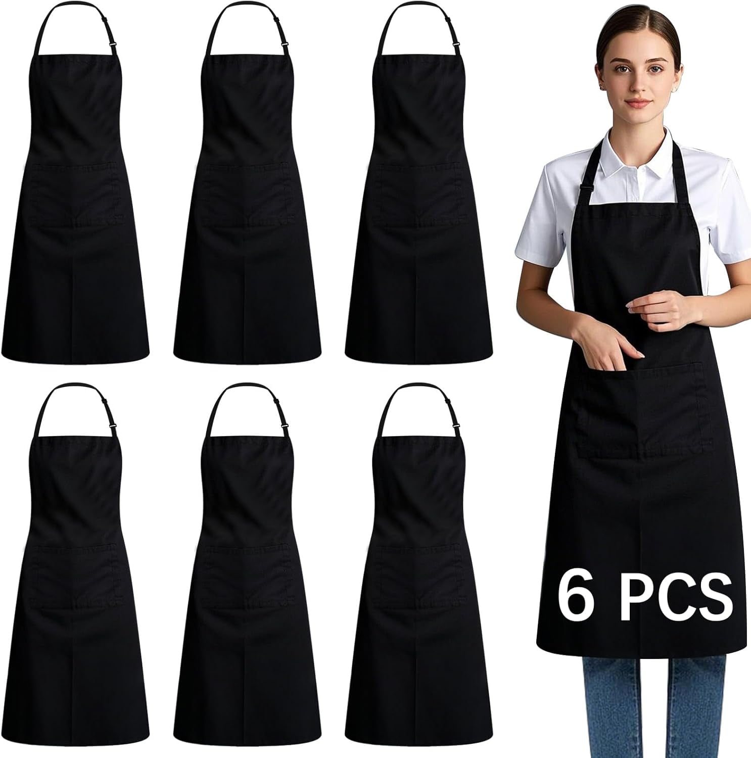 Bib Apron - Unisex Black Aprons 6 Pockets Cooking Kitchen Apron for ...