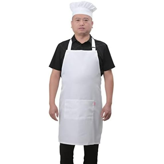 Bib Aprons Set for Women and Men, Kitchen Chef Apron with 2 Pockets and 40" Long Ties, Plus Size ...