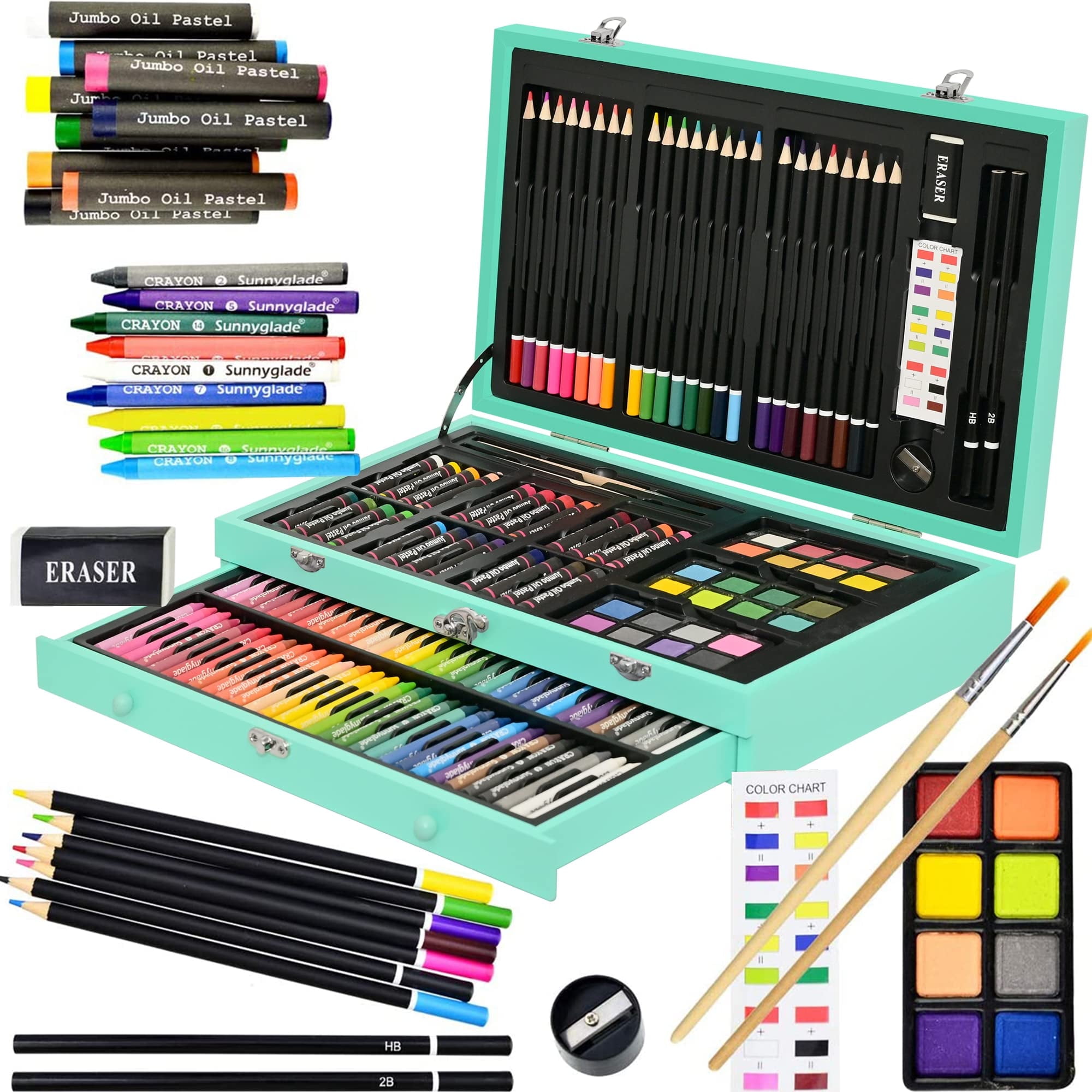 Bibana 145 Piece Deluxe Art Set, Wooden Box & Drawing Kit with Crayons ...