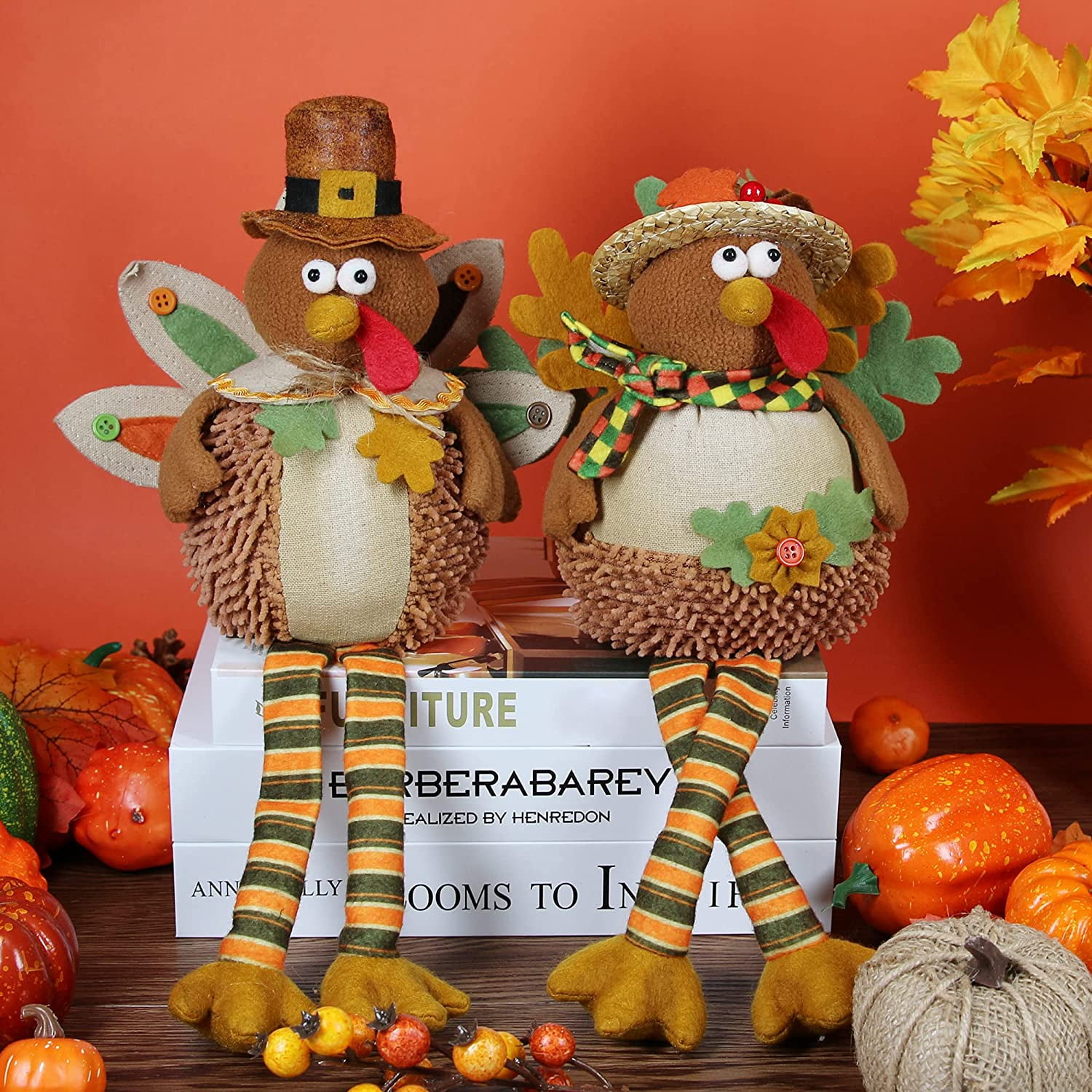 Bibana 15 Inch 2 Pack Stuffed Turkey Couple Doll Thanksgiving Tabletop ...