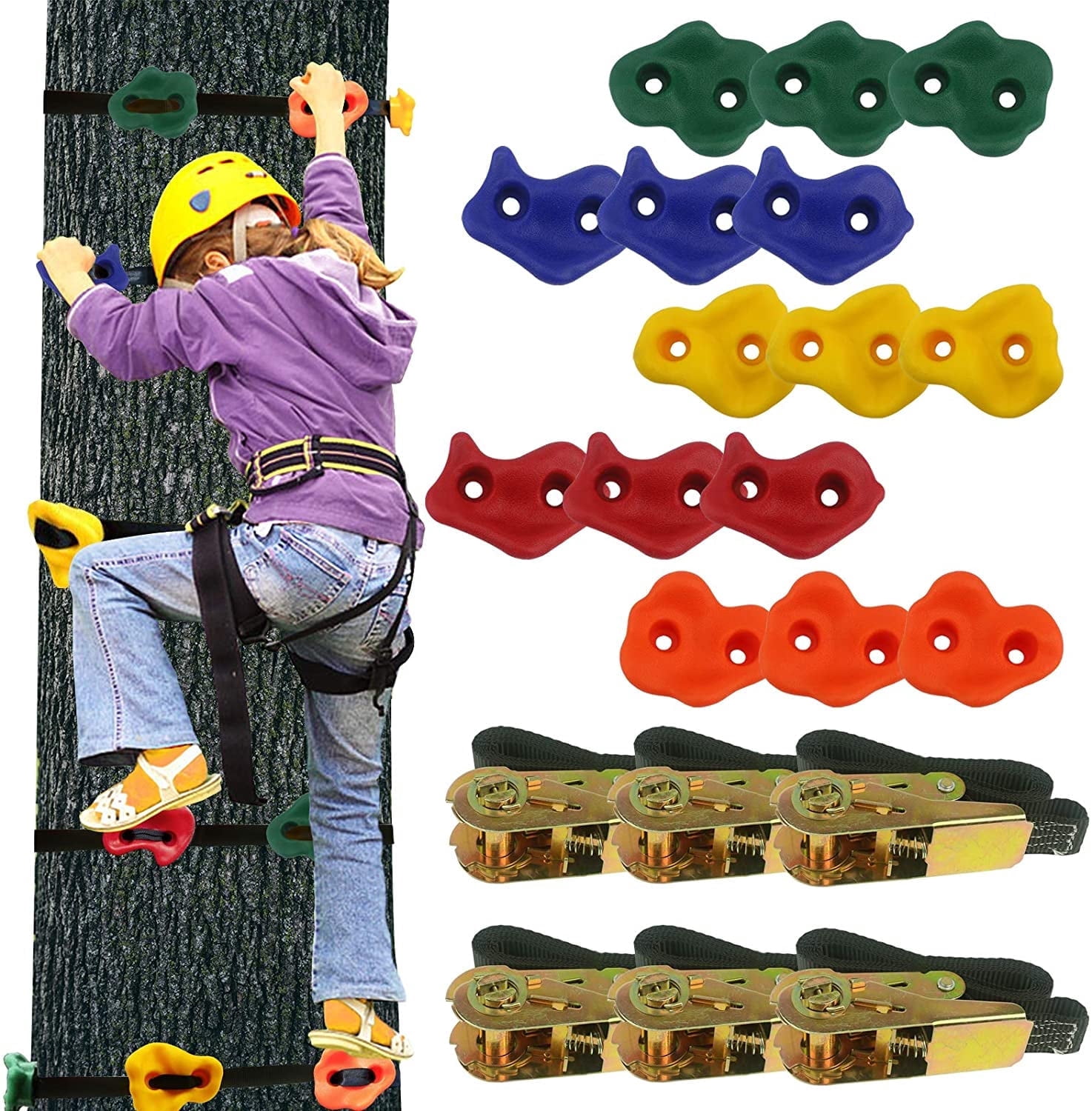 Bibana 15 Packs Ninja Tree Rock Climbing Holds Kits with 6 Ratchet ...