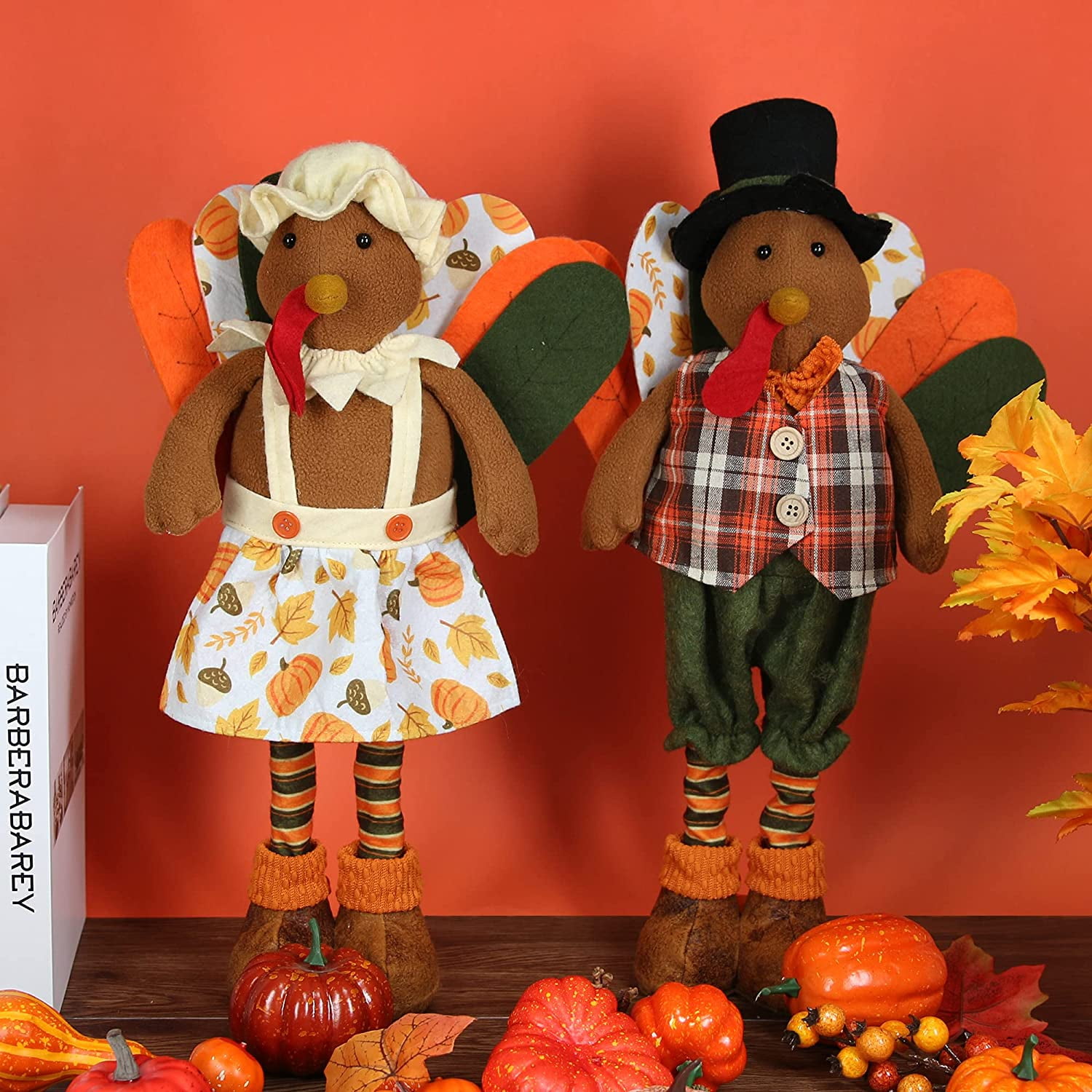 Bibana 20 Inch 2 Pack Thanksgiving Turkey Couple Doll Tabletop Turkey ...