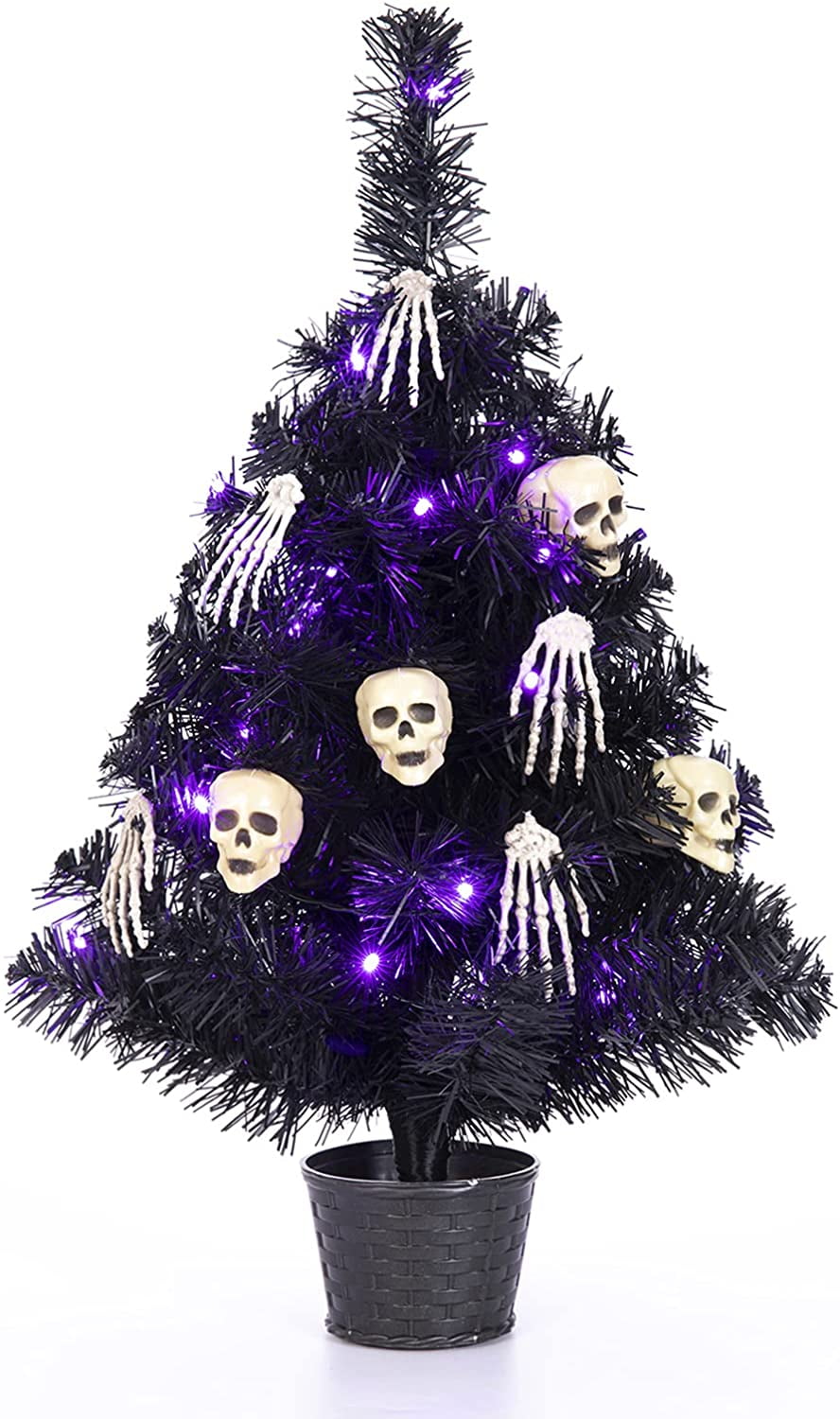 Bibana 21.6 Inch 30 LED Mini Halloween Black Tree Artificial Spooky ...