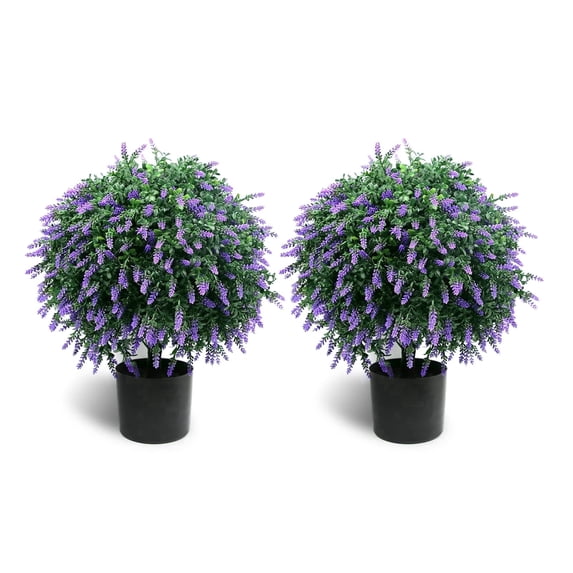 Bibana Set of 2 Artificial Lavender Topiary Ball Trees, 21.6in Tall UV ...