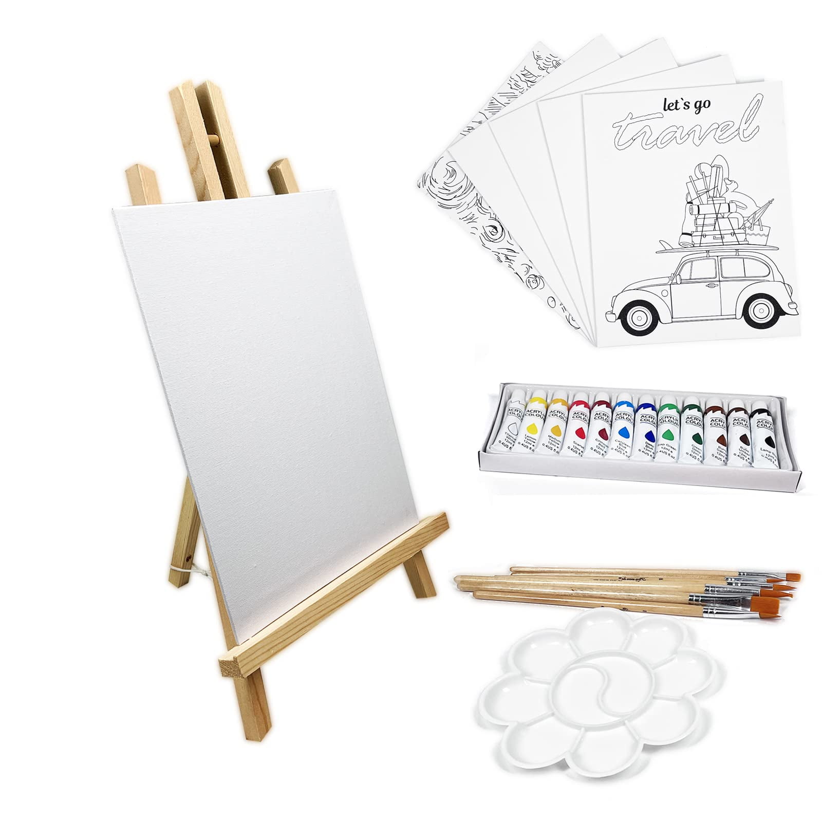 Bibana 25 Pieces Tabletop Wood Easel Set, Painting Easel Stand ...