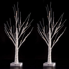 NOWSTO Lighted Birch Trees, 2 Pack 2FT, 24 LED Warm White Lights for ...