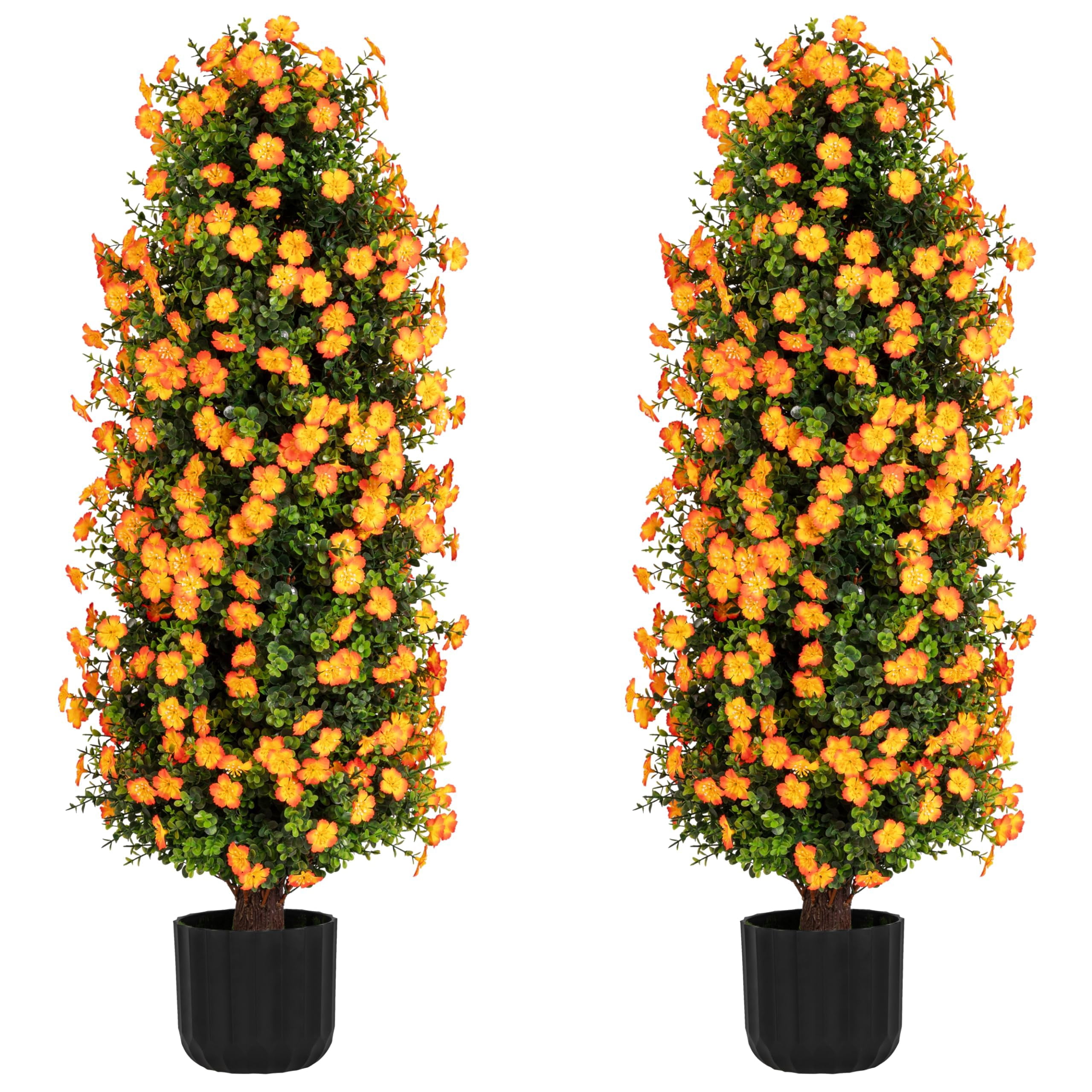 Bibana 37" 2 Packs Orange Artificial Plum Blossom Tree, Fake Floral ...
