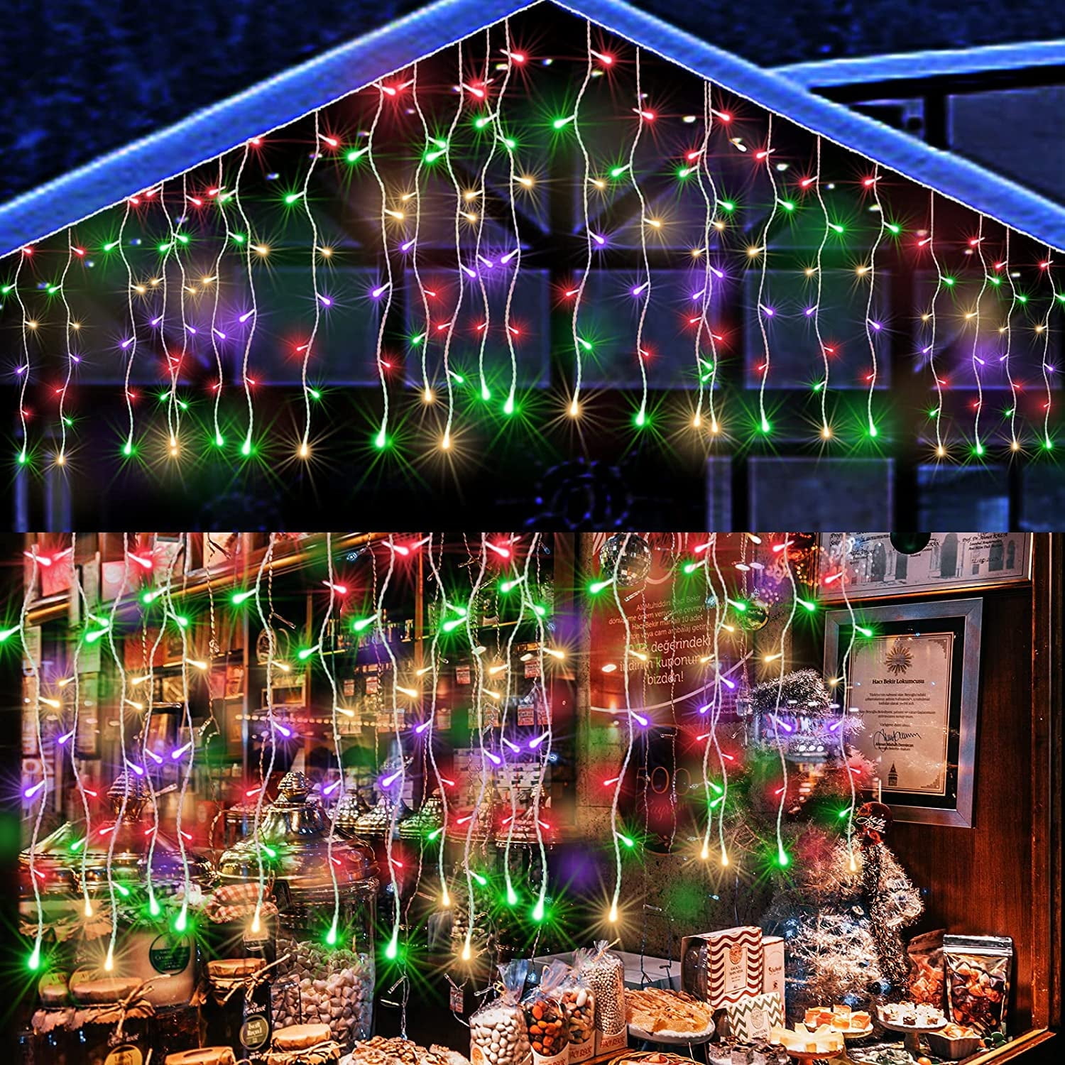 Bibana 400LED 32Ft Icicle Lights, Multicolor Fairy Light for Christmas ...
