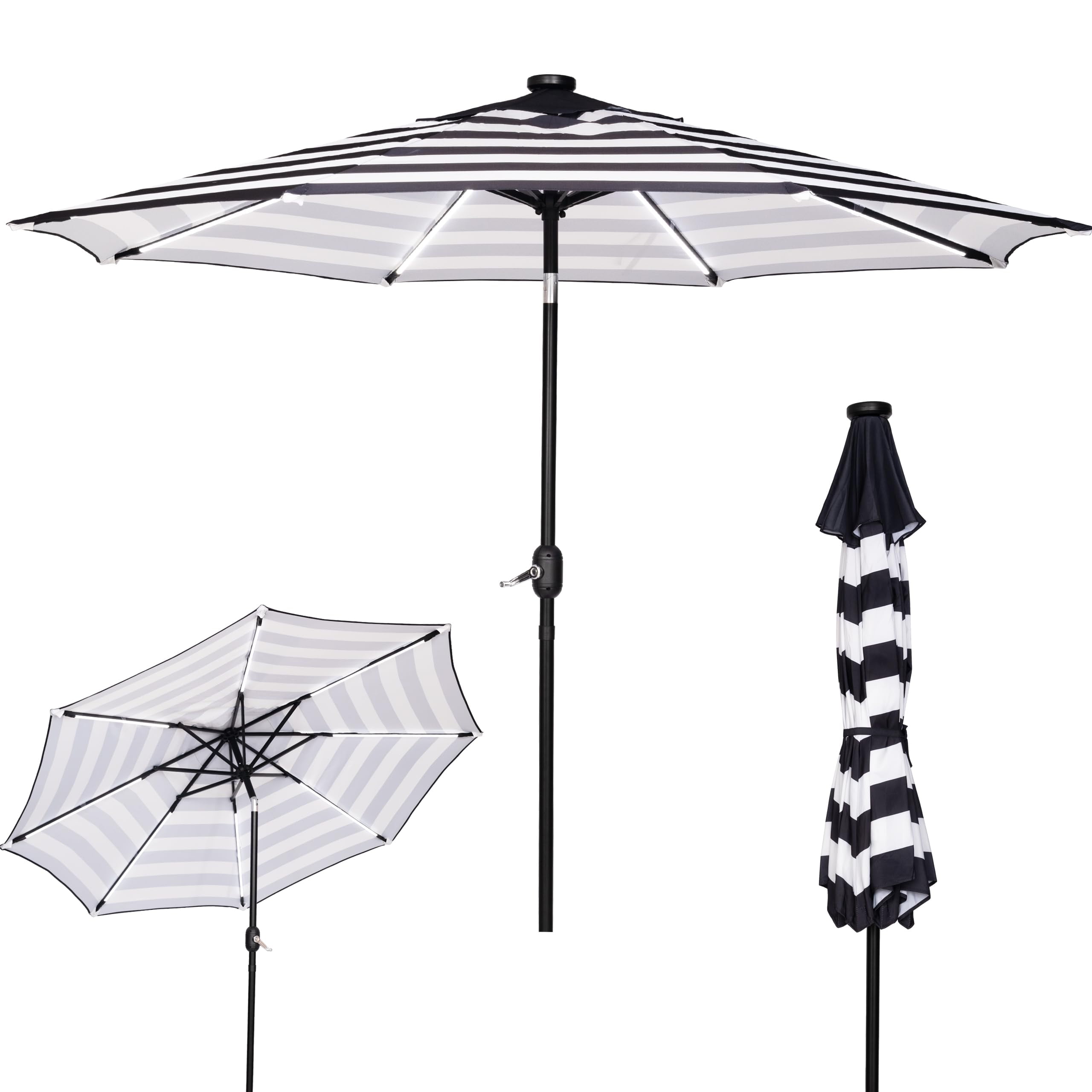 Bibana 9 FT Solar LED Lighted Patio Umbrella with 8 LED Strip Lights ...