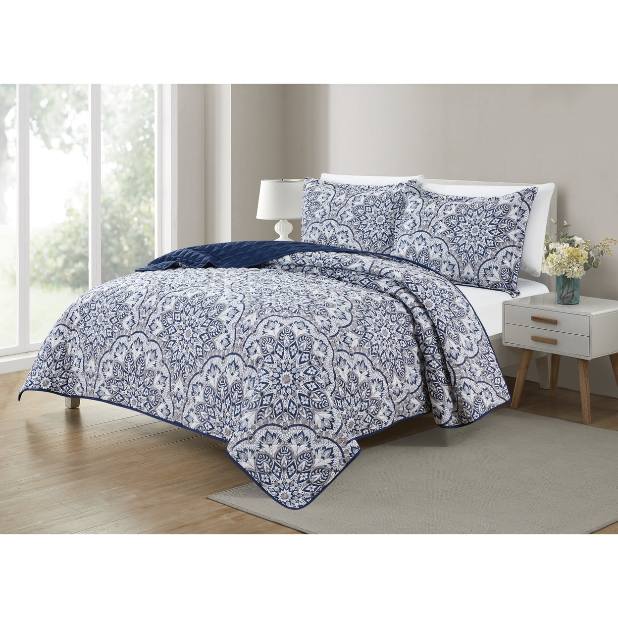 Bibb Home 3 Piece Printed Reversible Quilt Set - Walmart.com