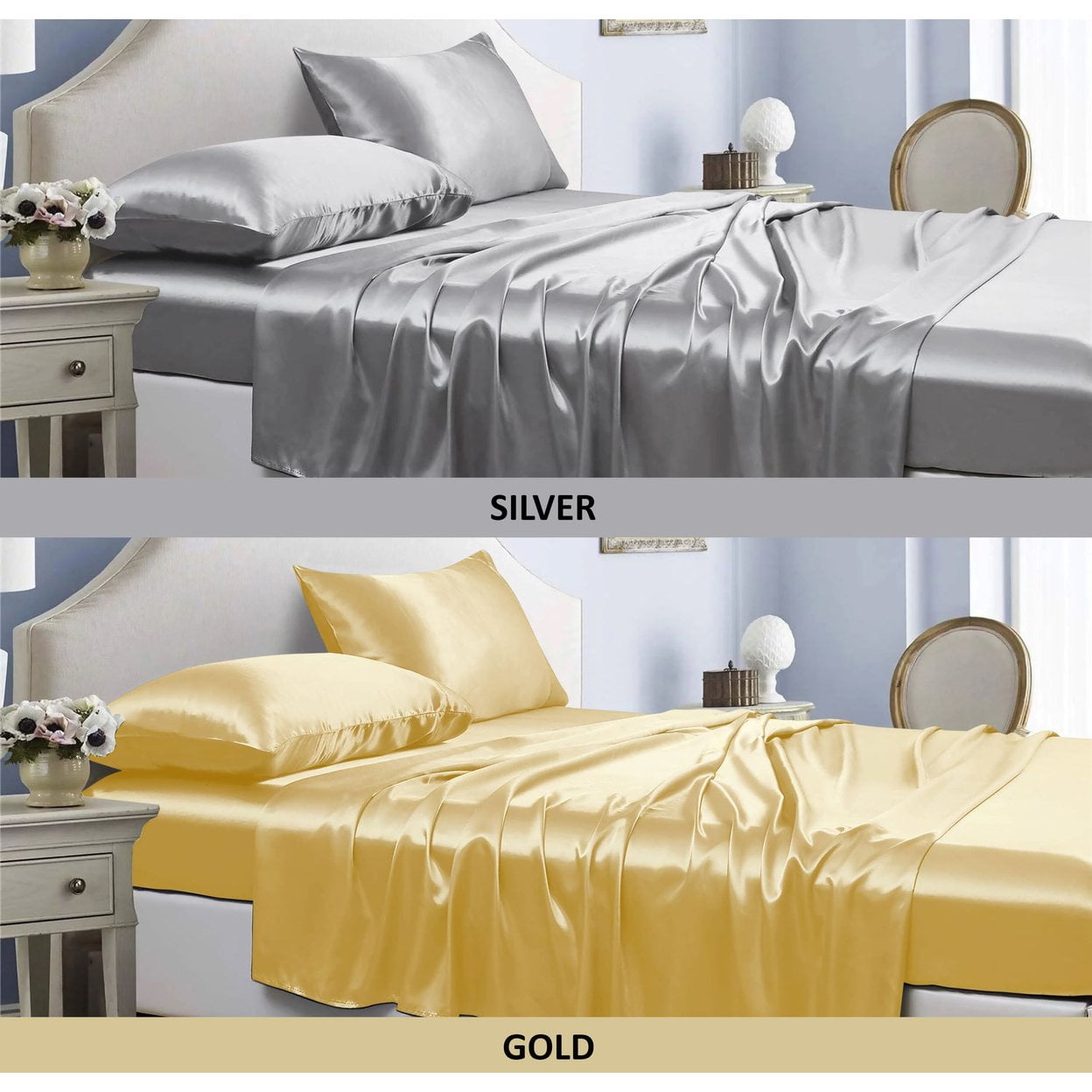 Bibb Home Silky Satin 4 Piece sheet set - Walmart.com